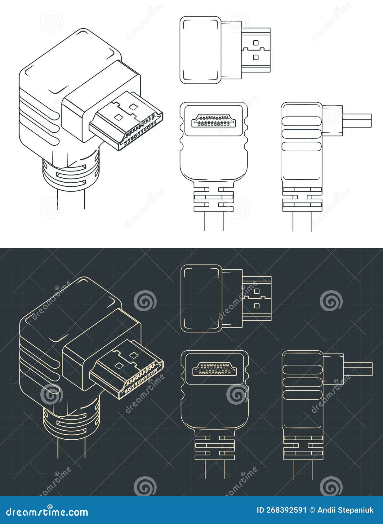 HDMI Male Angular Plug Blueprints Stock Vector - Illustration of ...