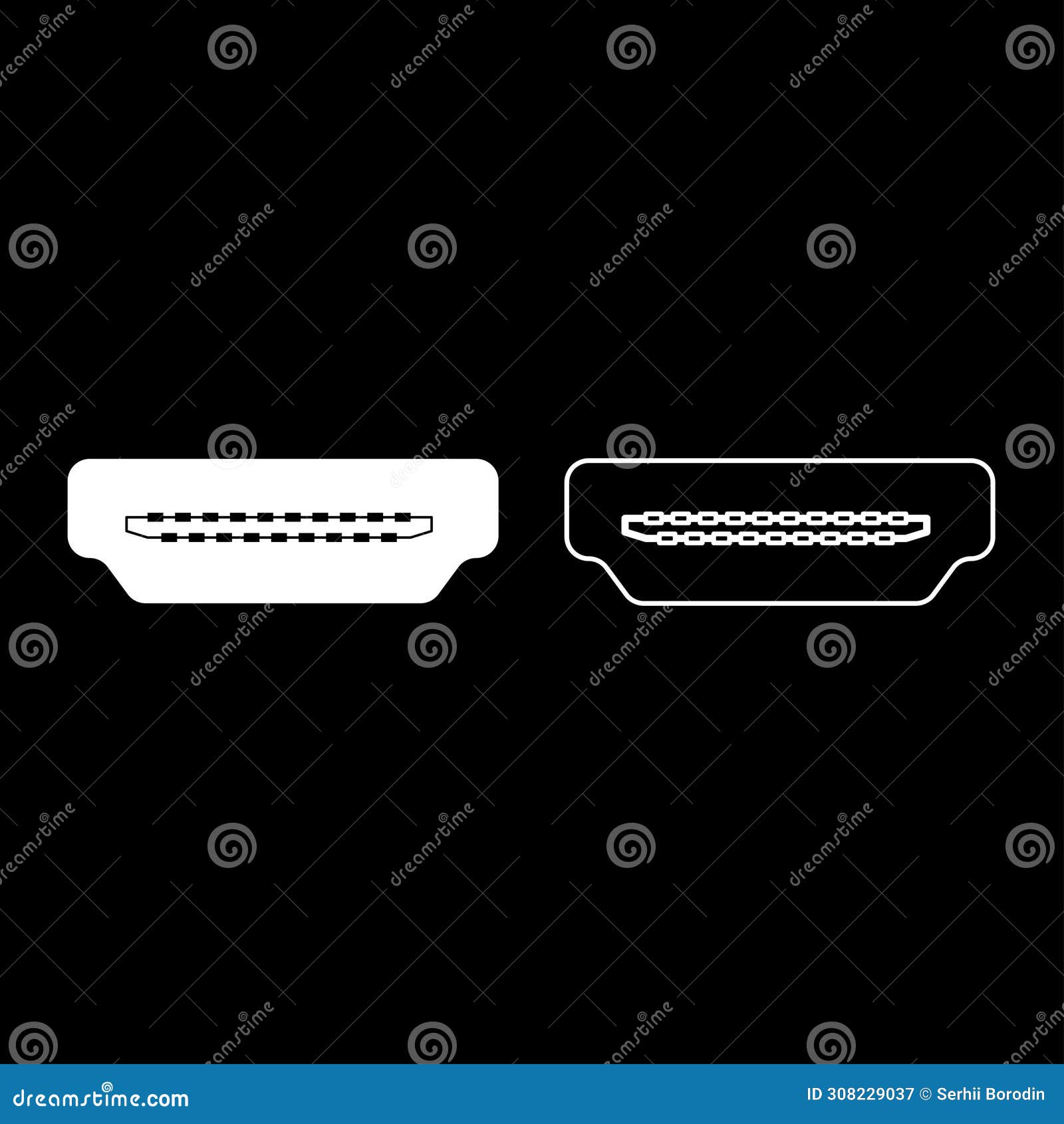HDMI Port Socket Set Icon White Color Vector Illustration Image Solid ...