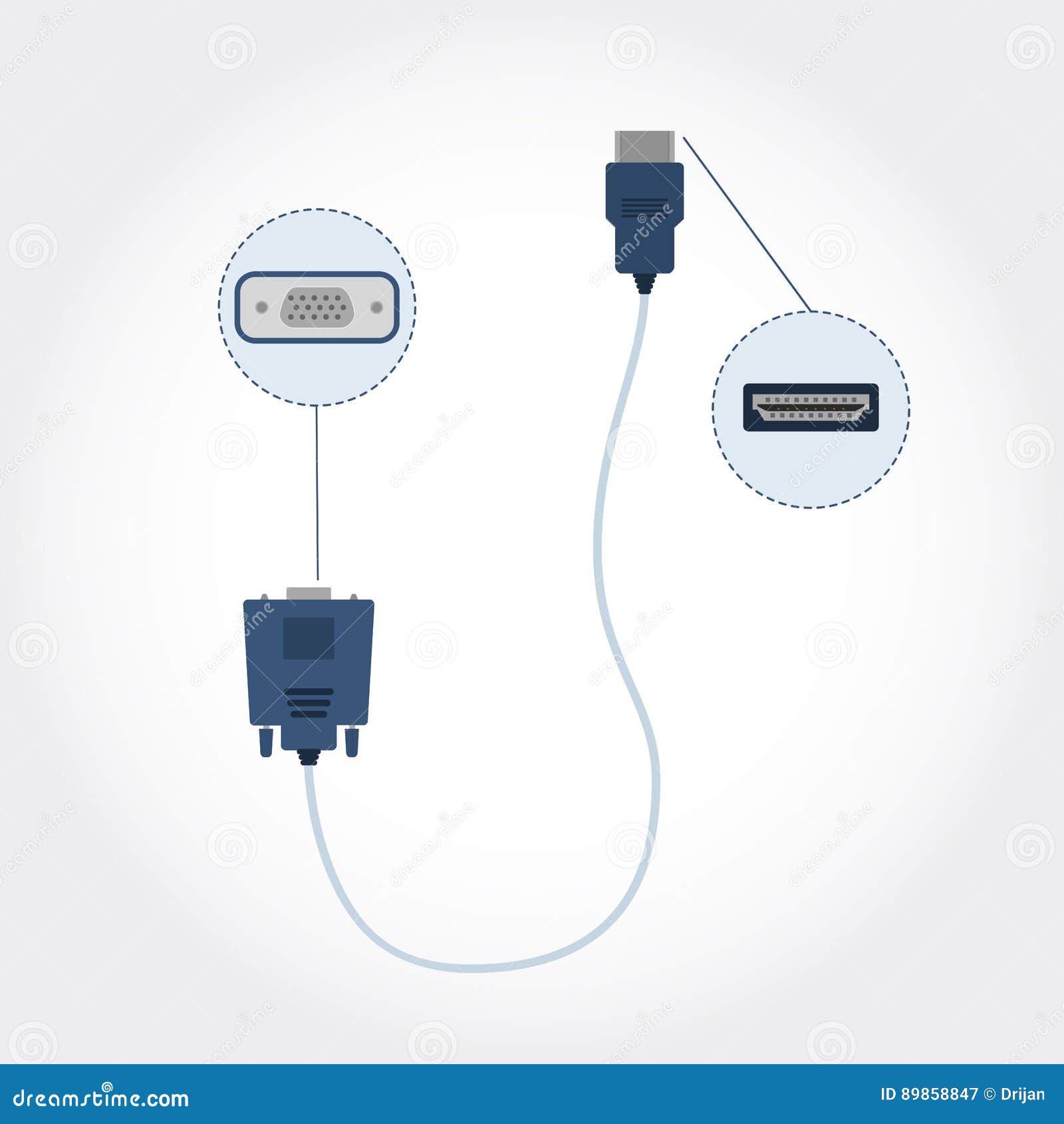 HDMI and VGA cable stock vector. Illustration of icon - 89858847