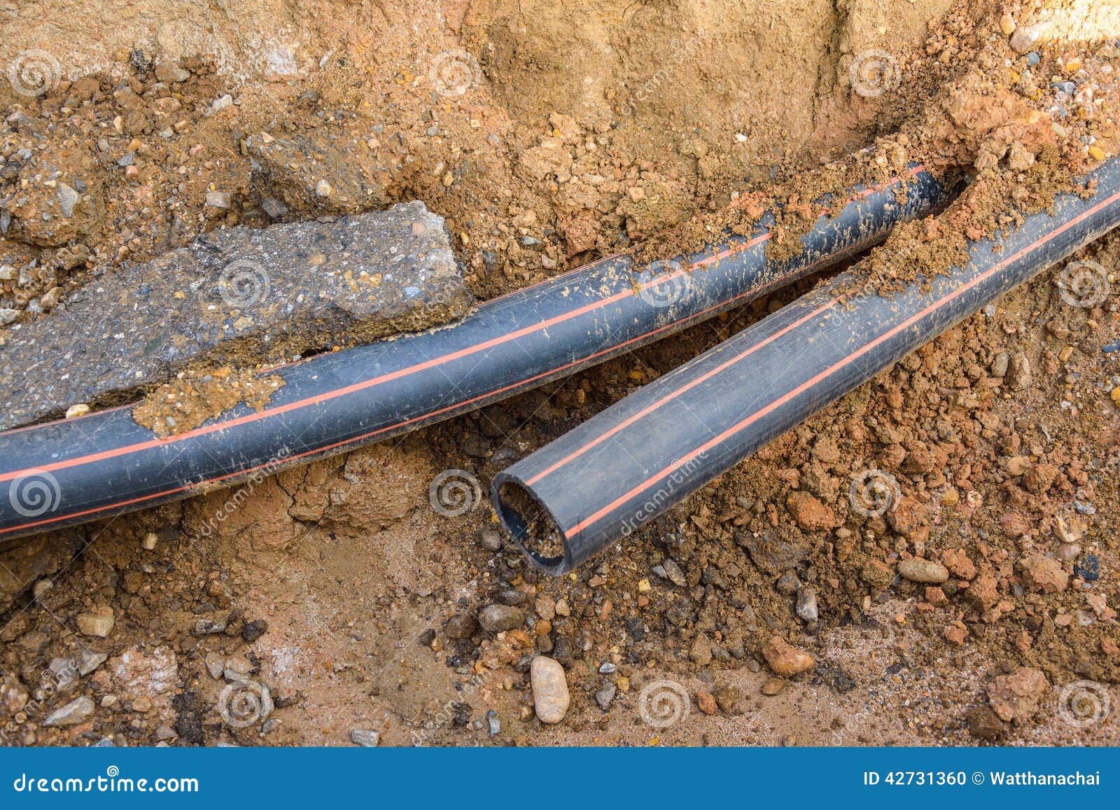 HDPE Pipe at Construction Site. Stock Photo - Image of material, water ...