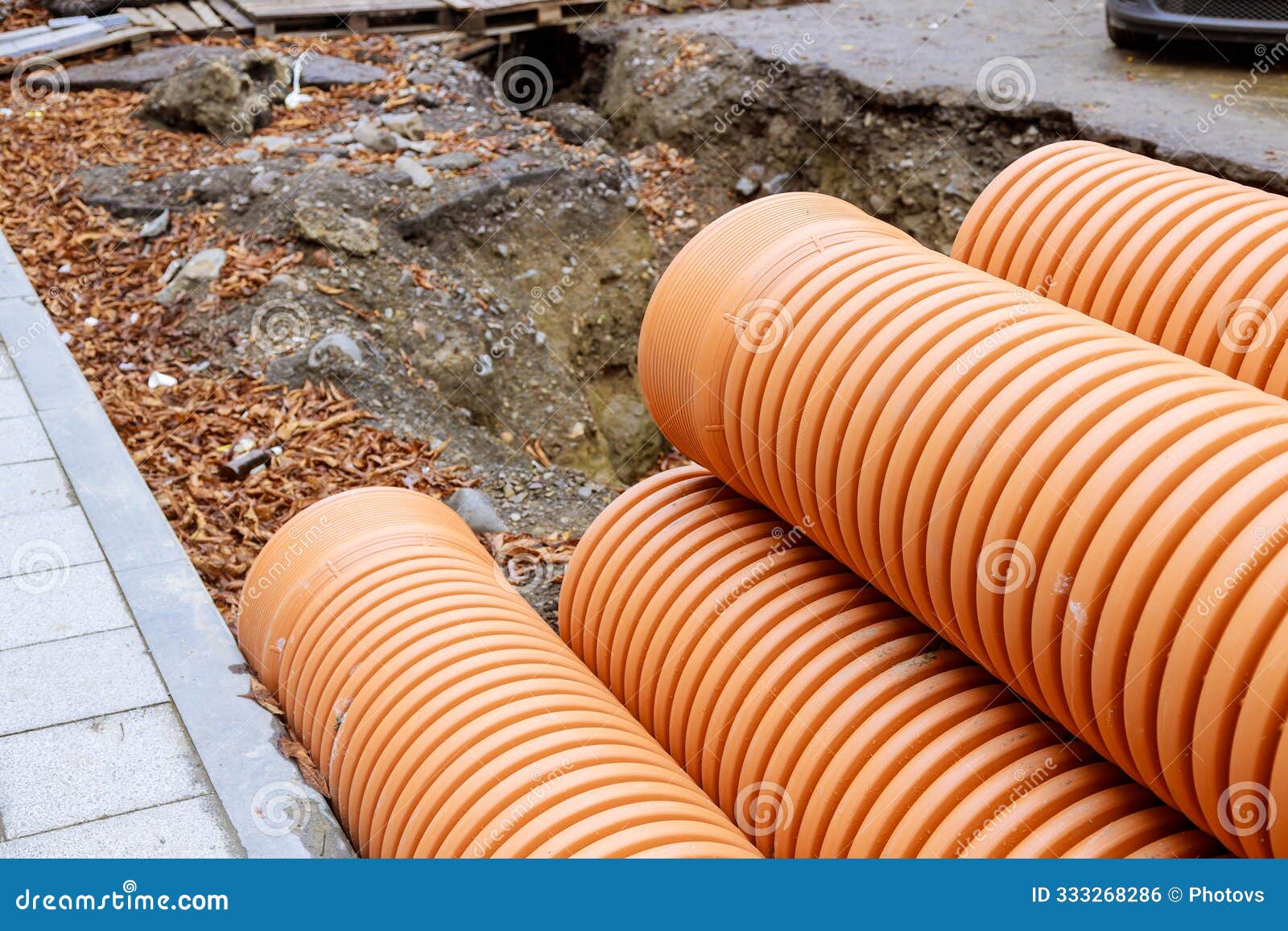 HDPE Polyethylene Sewer Pipes Awaiting Installation, Ready To Form ...