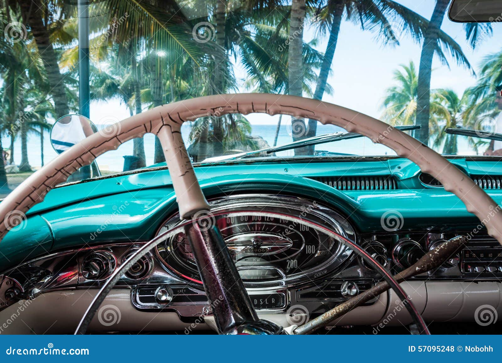 HDR Cuba Interior View from a American Classic Car with View on the ...