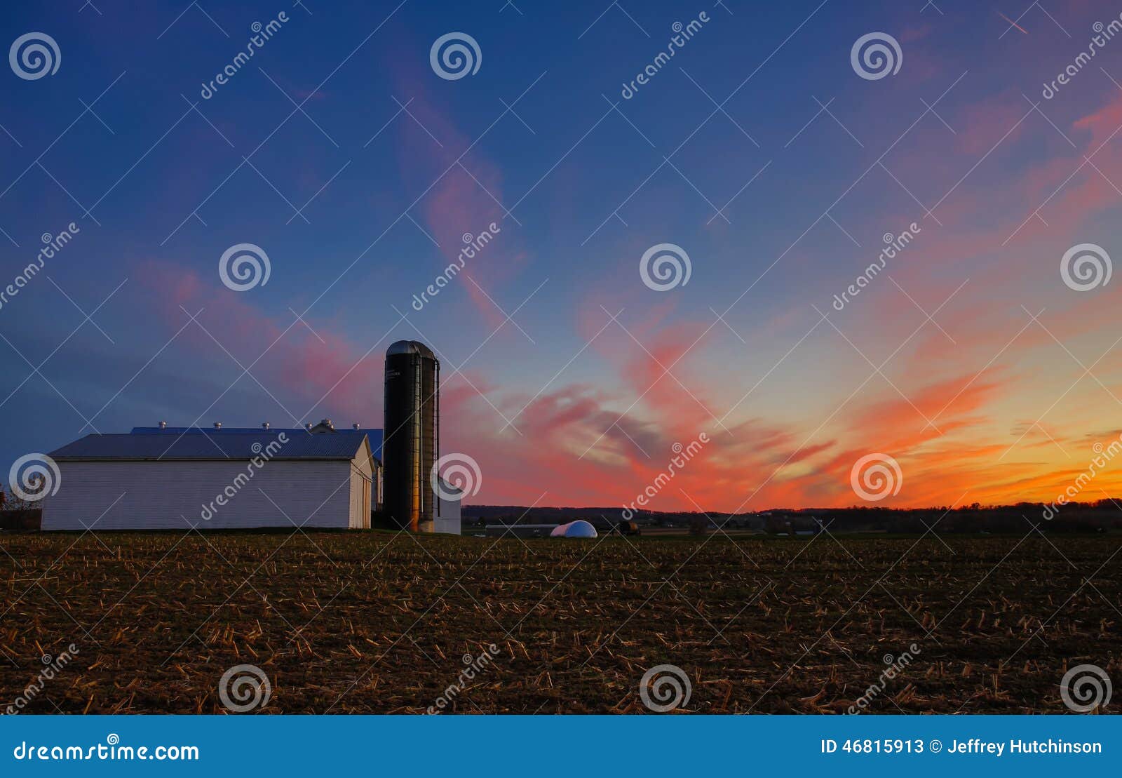 HDR Image of Farm at Sunset Stock Image - Image of horizon, farmland ...