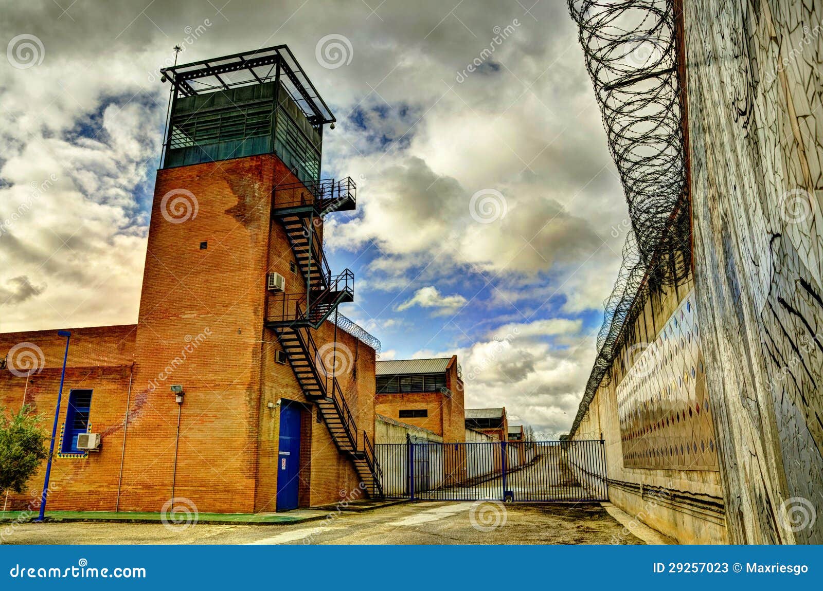 HDR Prison, Tower and Barbed Wire Stock Image - Image of prison ...