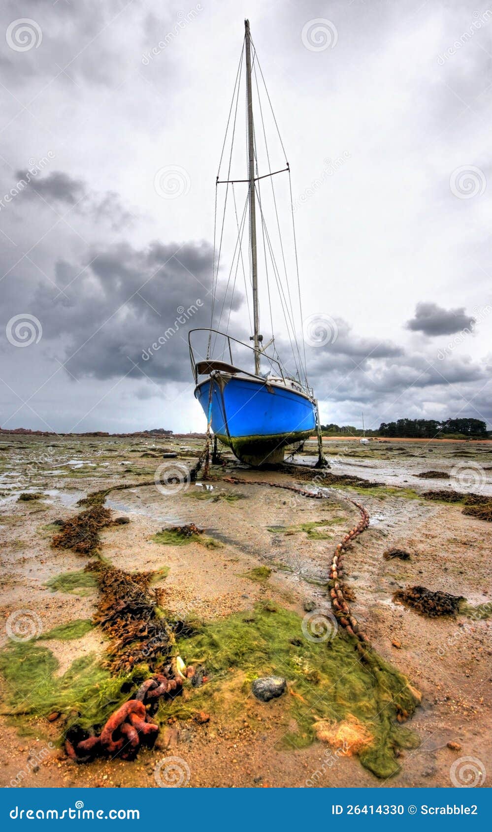 HDR of a Sailing Boat at Low Tide on Shore Stock Photo - Image of port ...