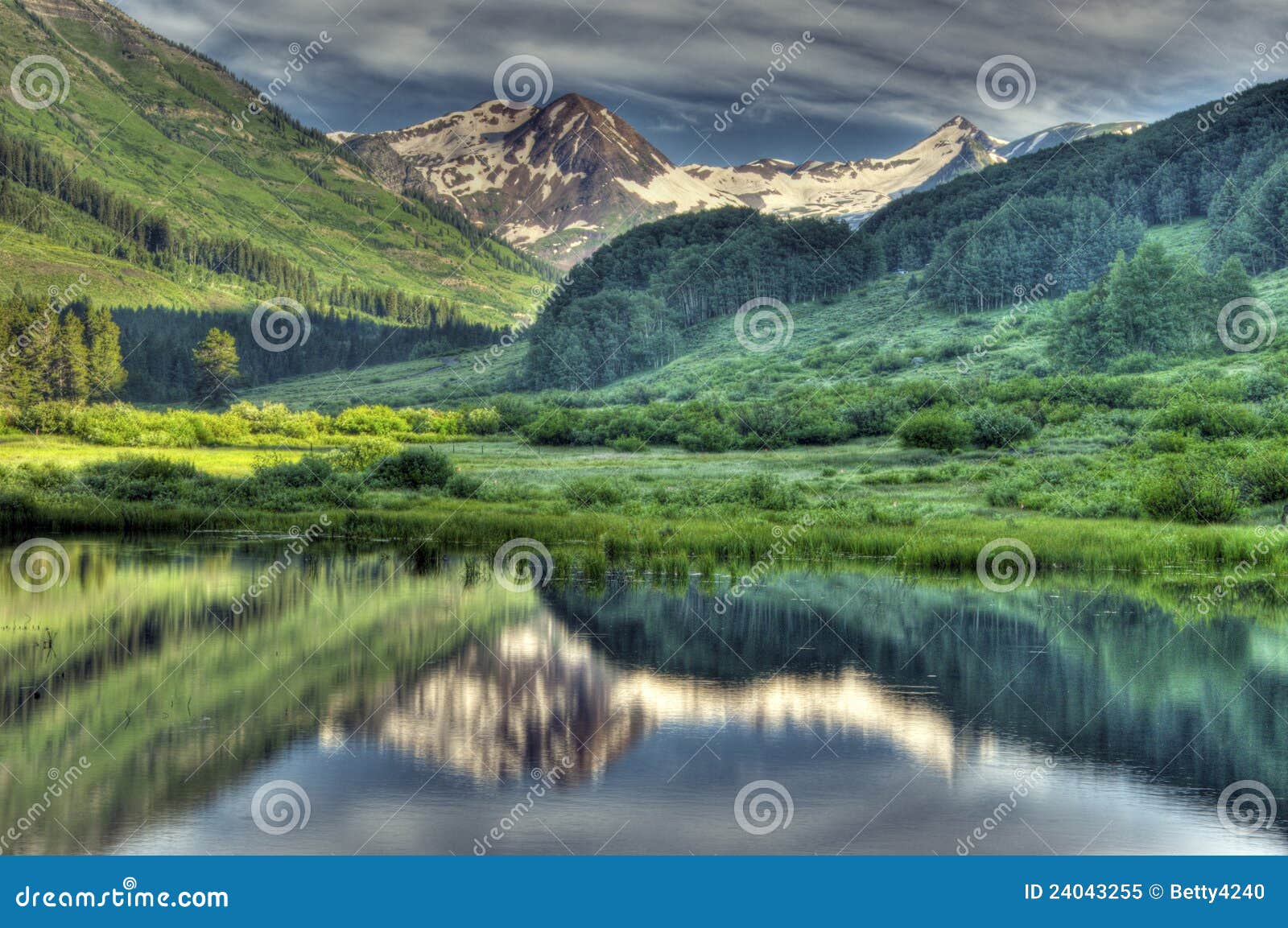 HDR Snow Capped Mountains and Reflections Stock Image - Image of cold ...