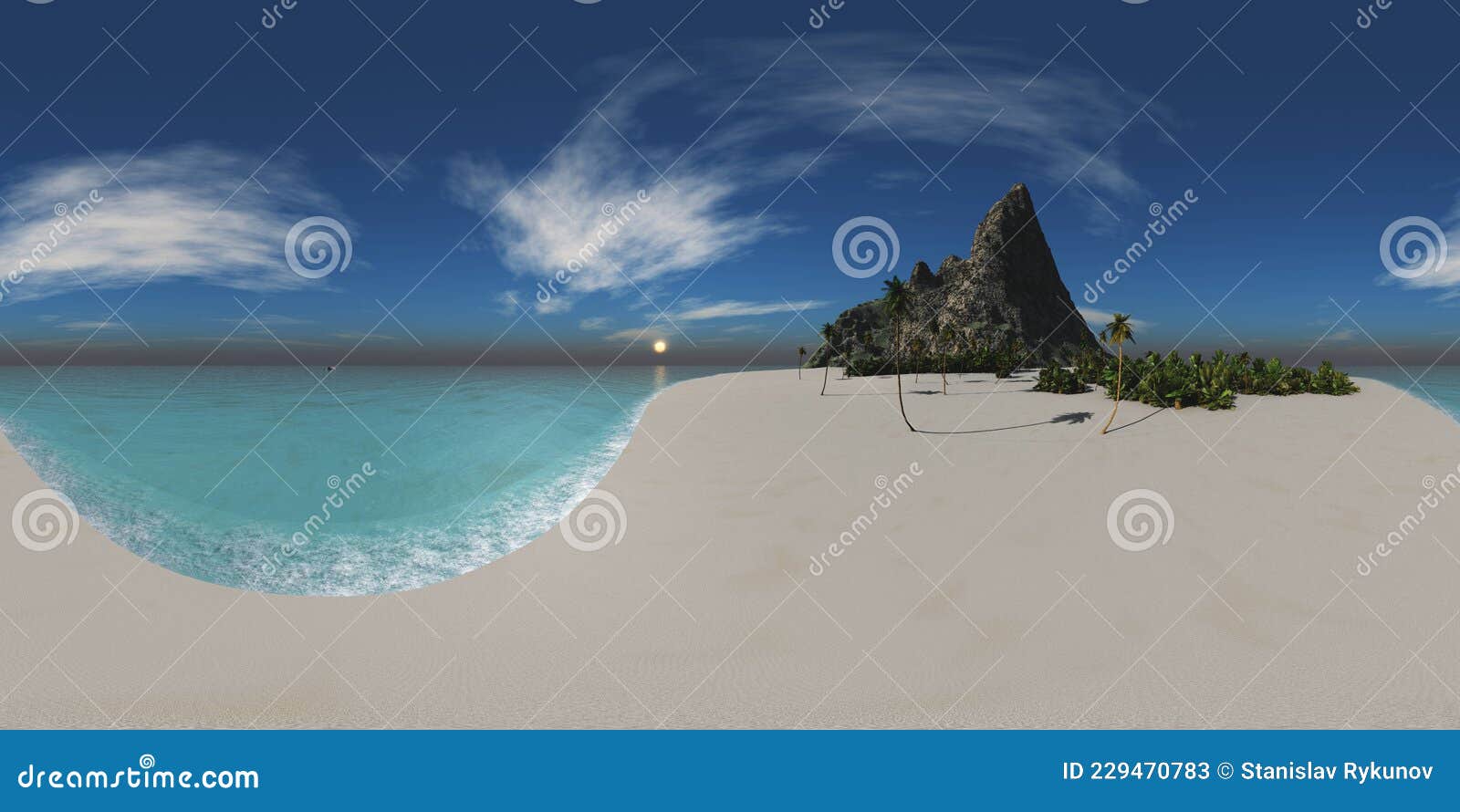 Sunset Over a Tropical Island , HDRI Stock Illustration - Illustration ...