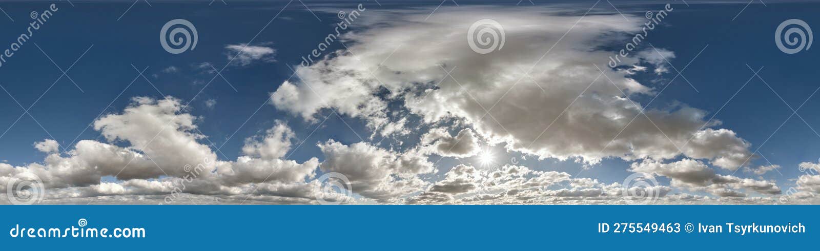 Hdri 360 Panorama of Blue Sky with Sun and Cumulus Clouds with Zenith ...
