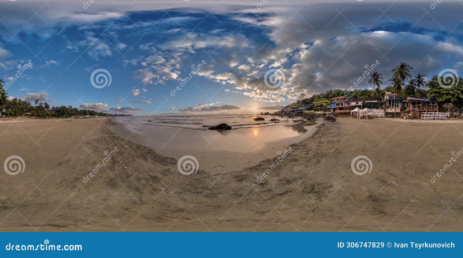 360 Hdri Panorama with Coconut Trees on Ocean Coast on Beach at Sunset ...
