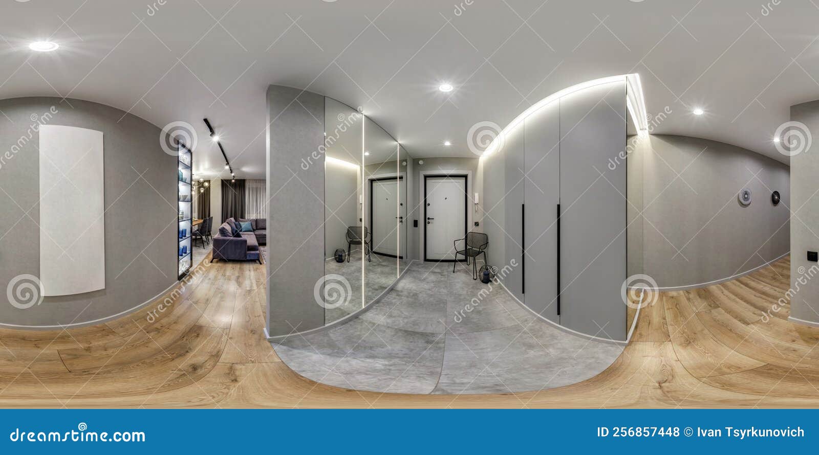 360 Hdri Panorama in Gray Corridor in Interior of Entrance Hall of ...