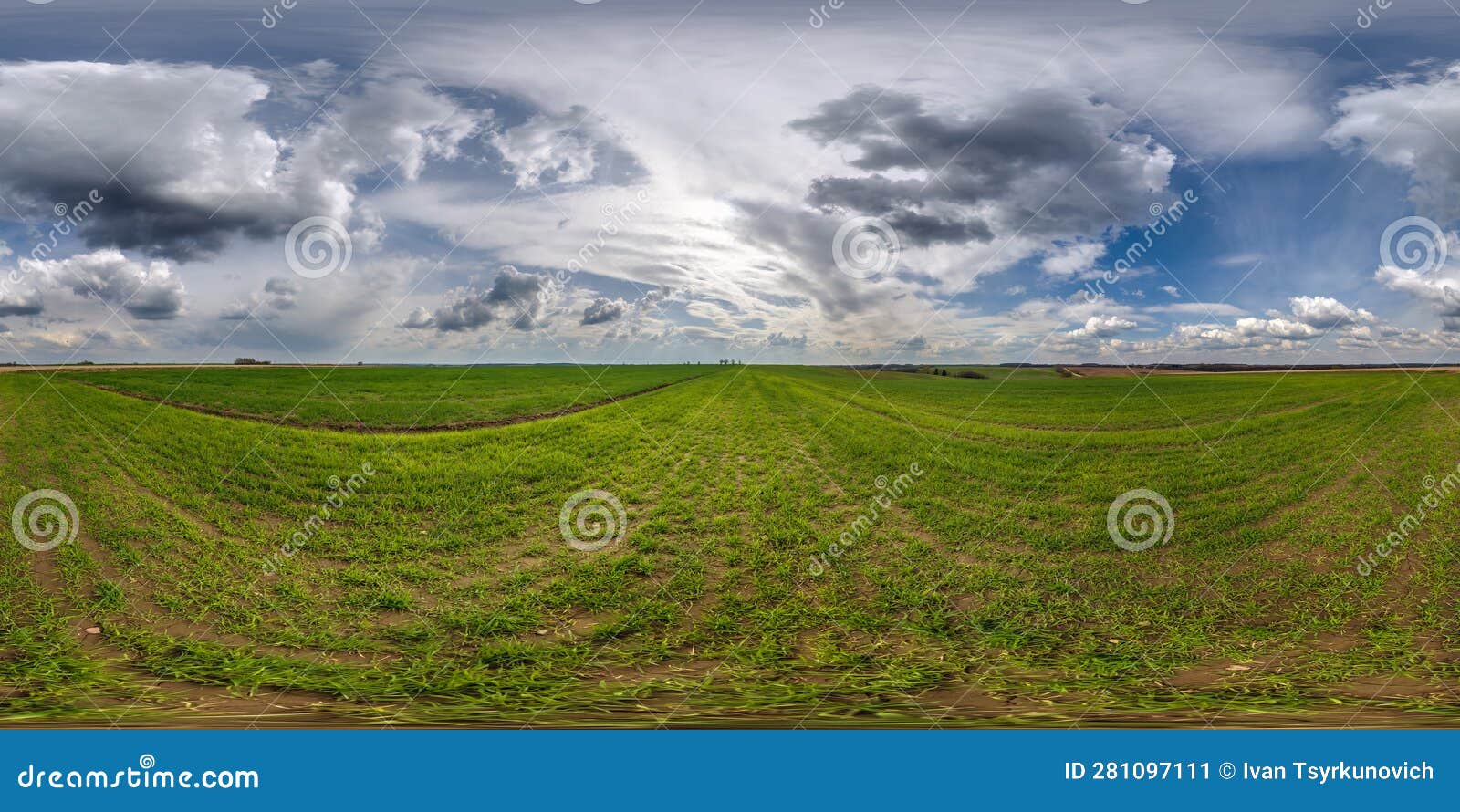 360 Hdri Panorama on Green Grass Farming Field with Clouds on Overcast ...