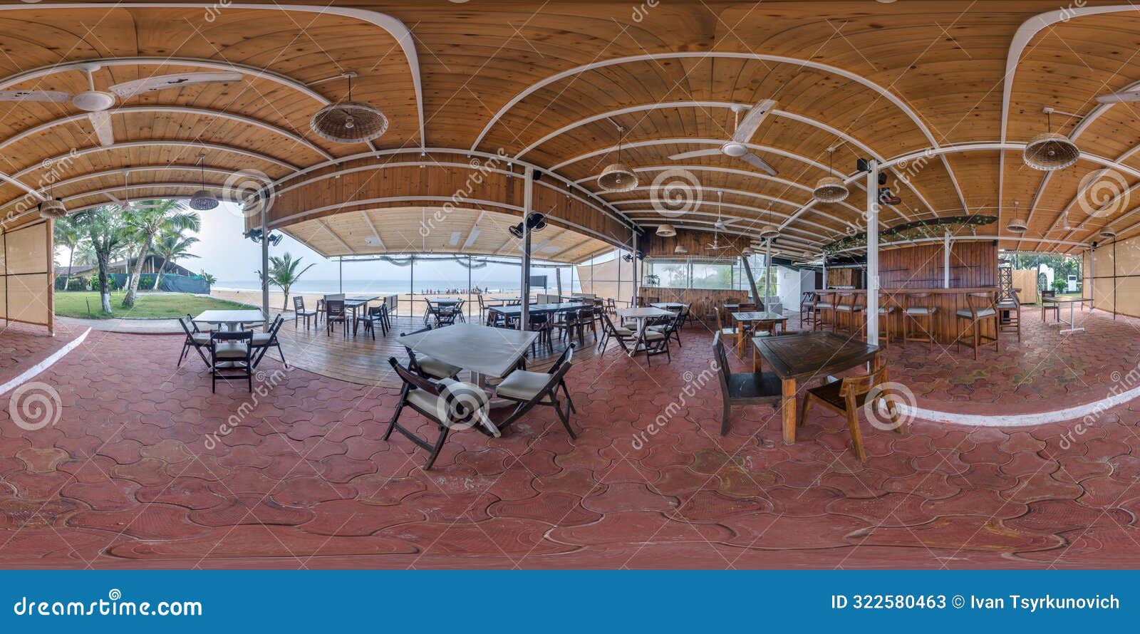 360 Hdri Panorama Inside Tropical Shack or Open Air Cafe on Beach with ...
