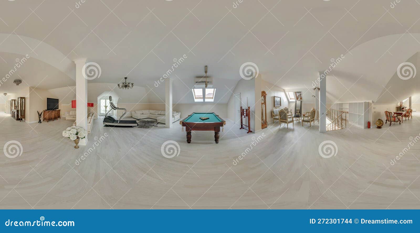 360 Hdri Panorama in Interior Billiard Wooden Hall in Spherical ...
