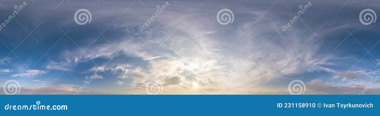 Hdri 360 Panorama of Sunset Sky with White Beautiful Clouds in Seamless ...