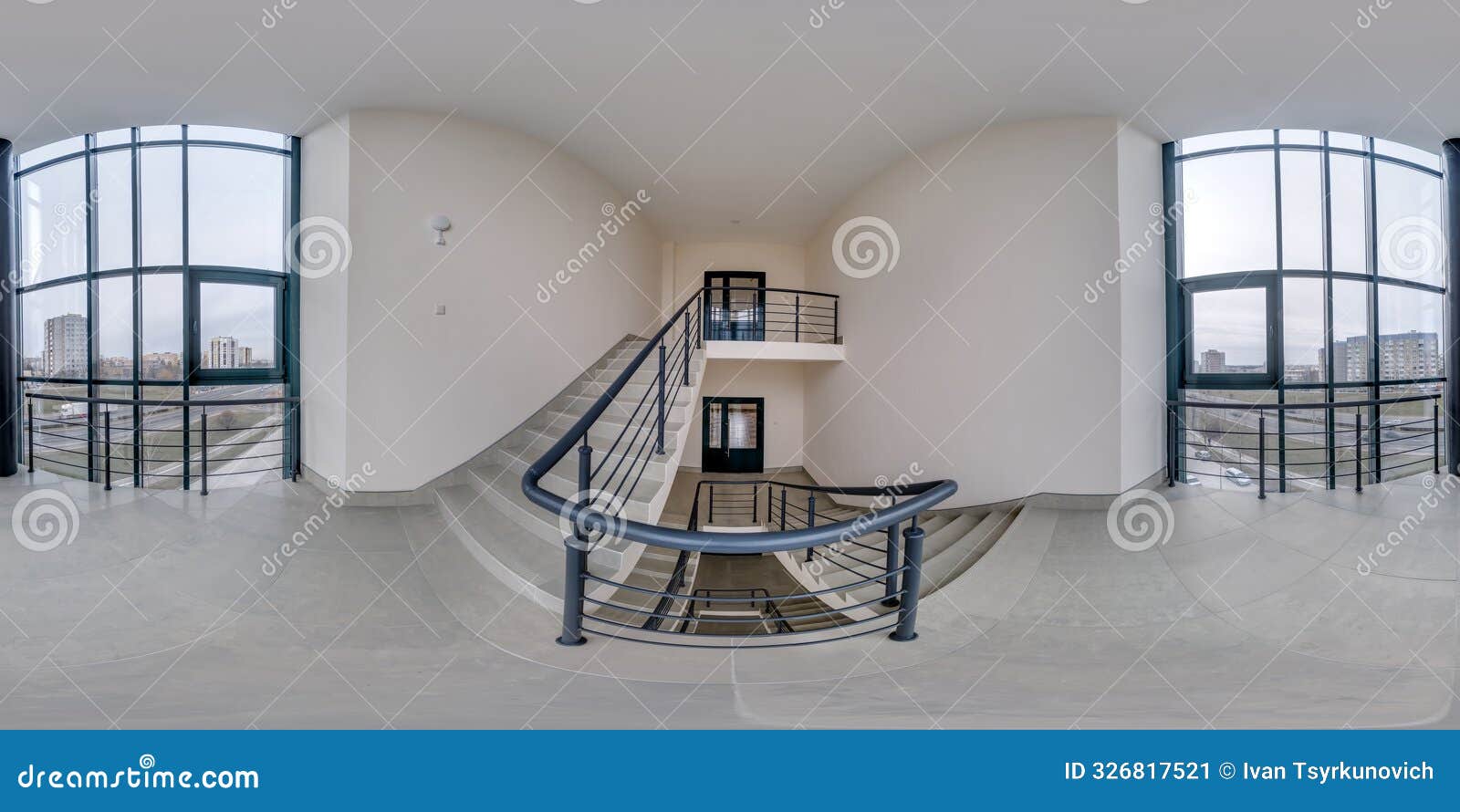 Hdri 360 Panorama View in Empty Modern Hall Near Panoramic Windows with ...