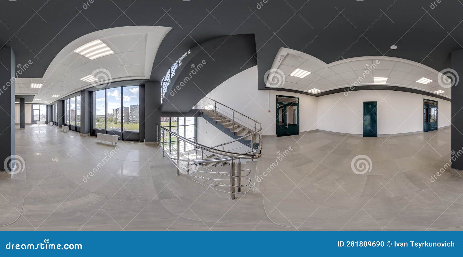 Hdri 360 Panorama View in Empty Modern Hall Near Panoramic Windows with ...