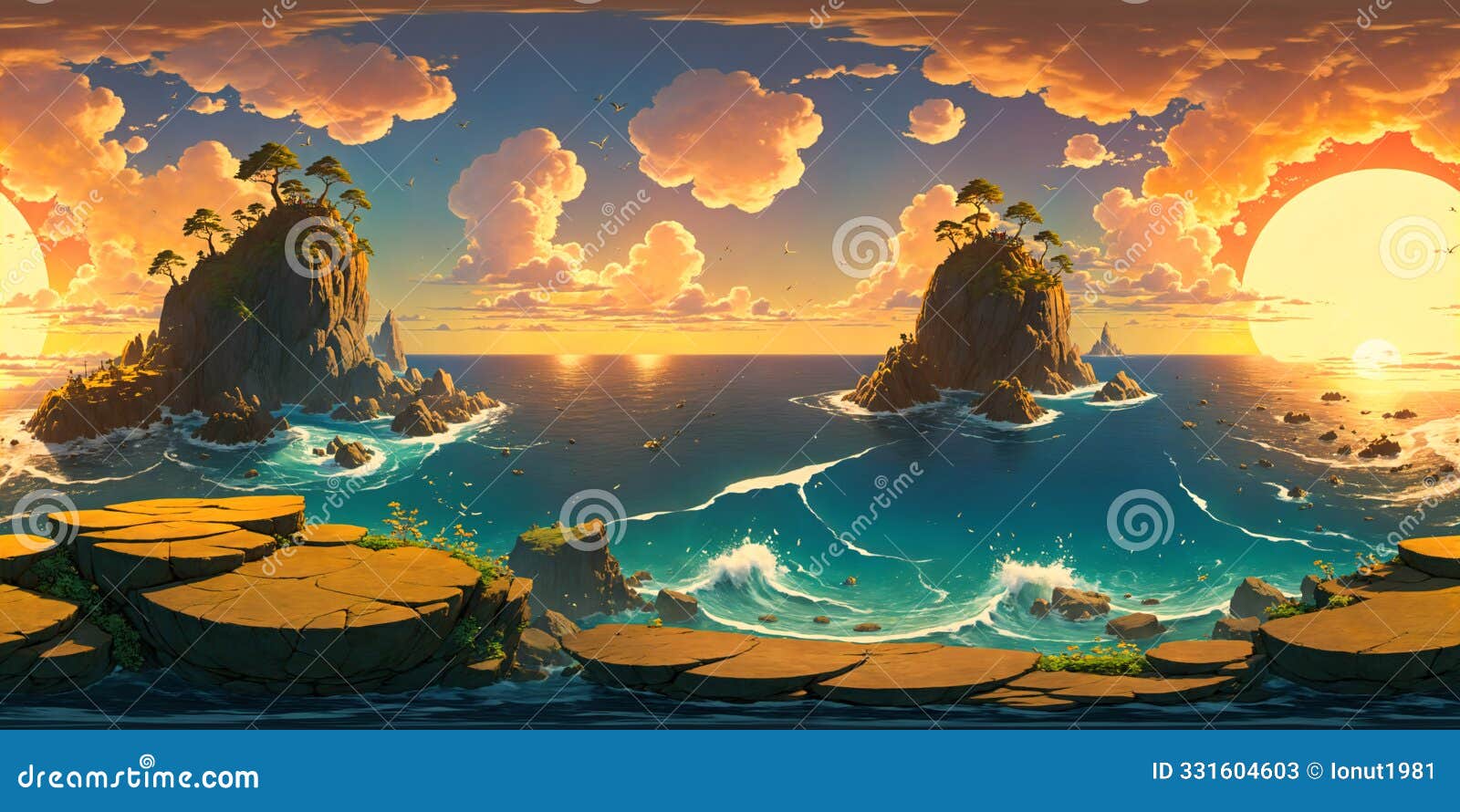 HDRI Stylized Landscape Equirectangular Panorama 9 Stock Illustration ...