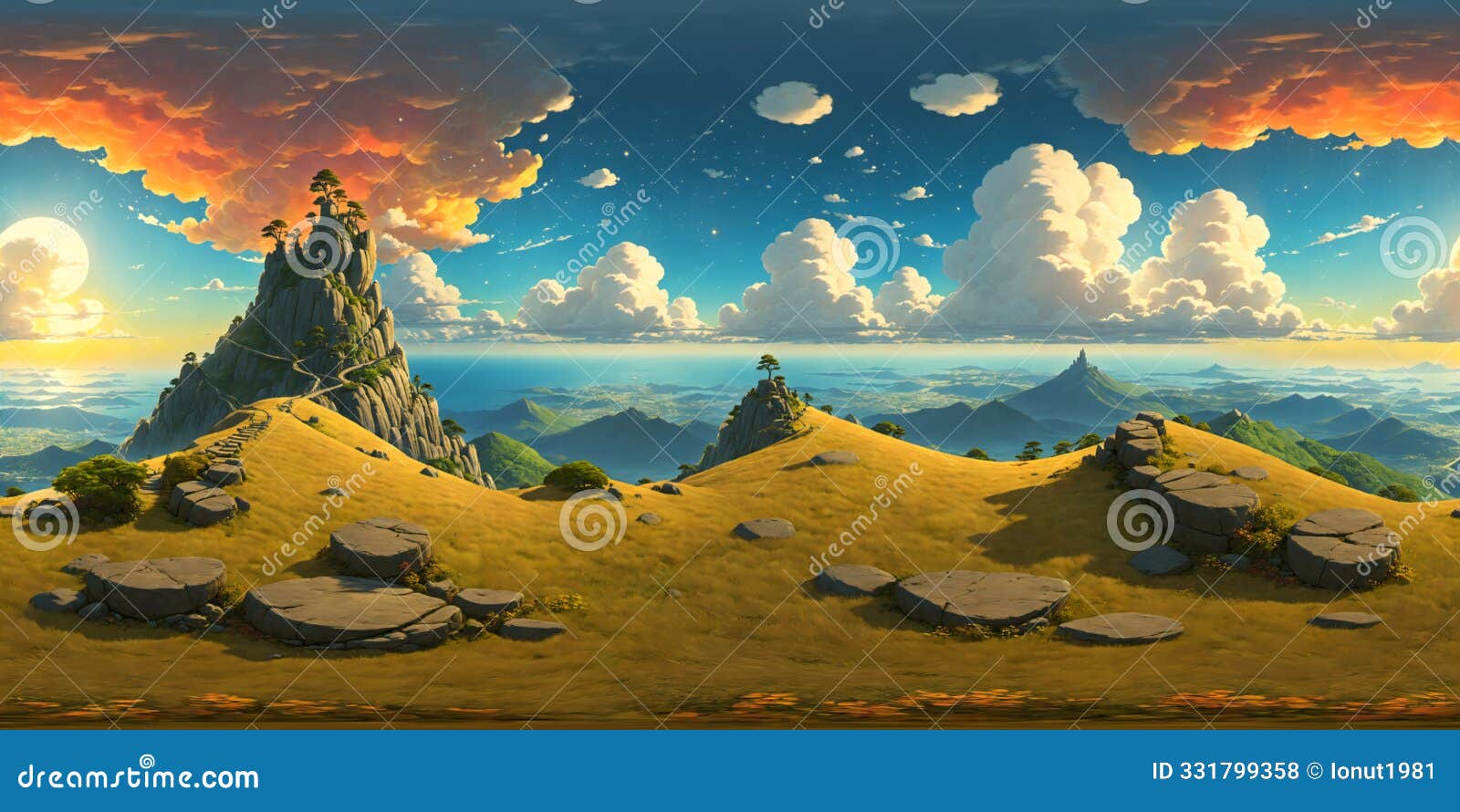 HDRI Stylized Landscape Equirectangular Panorama 19 Stock Illustration ...