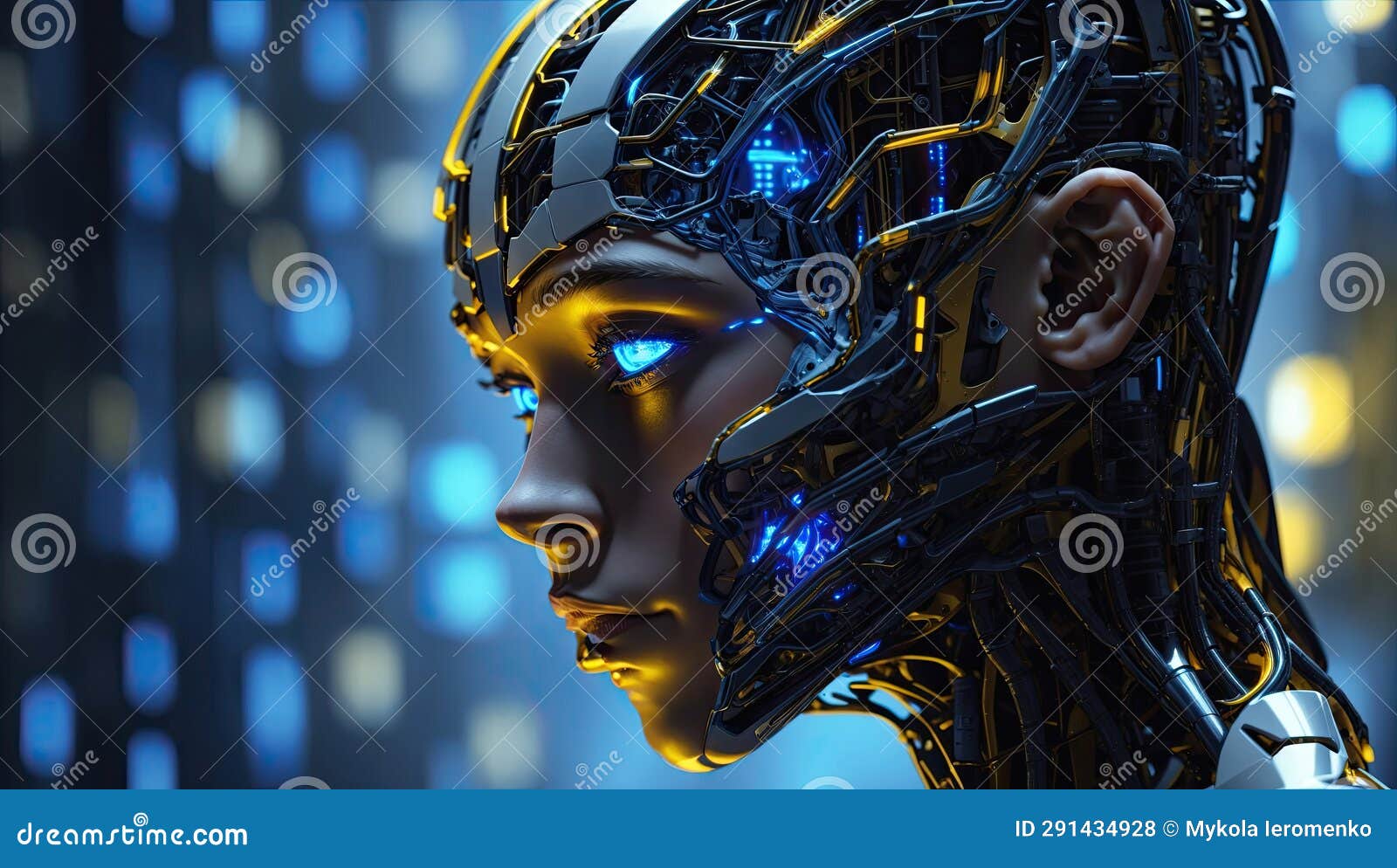 The Head of an Android Woman Close-up. Side View Stock Illustration ...