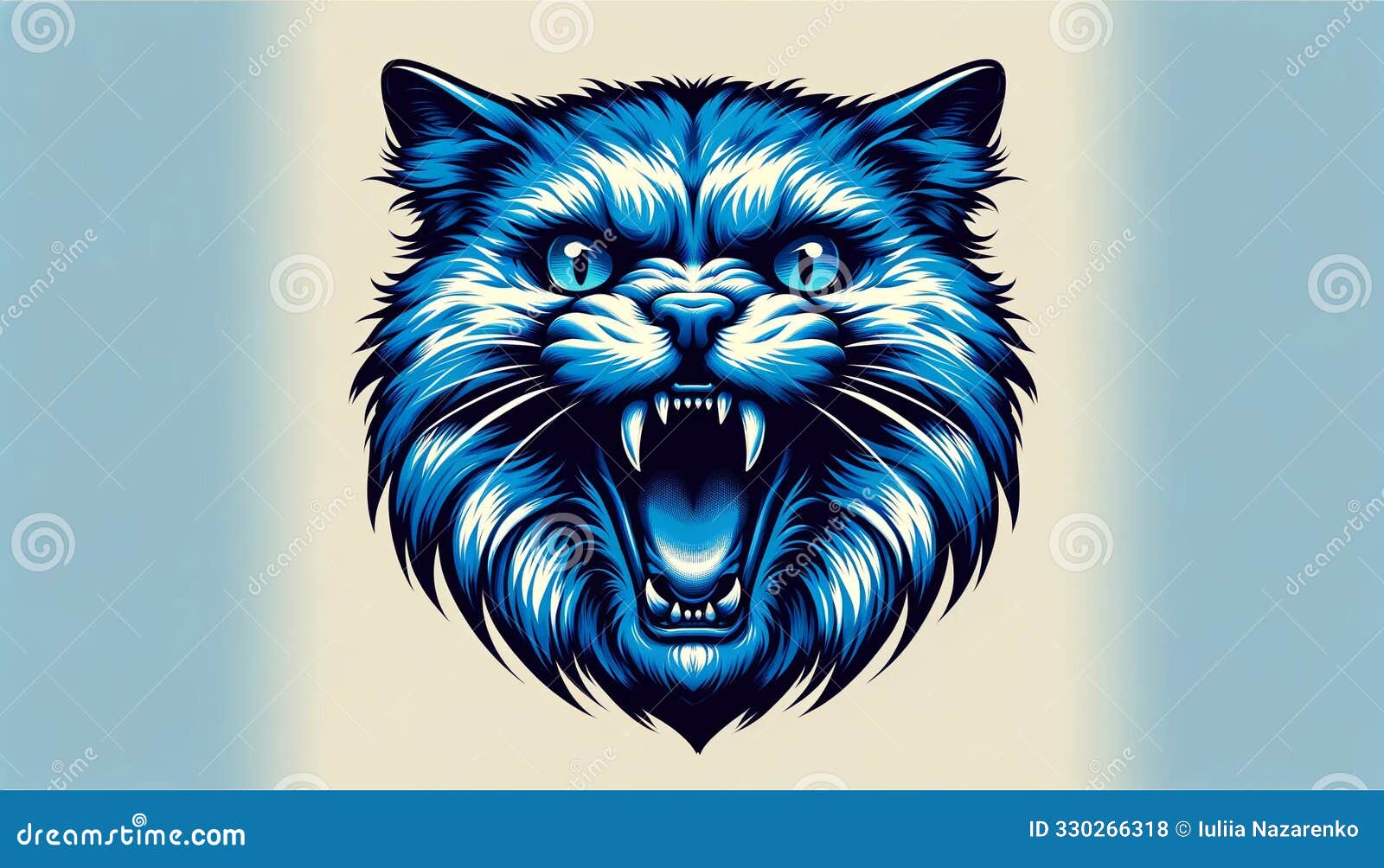 The Head of an Angry Blue Cat on a Light Colored Background. AI ...