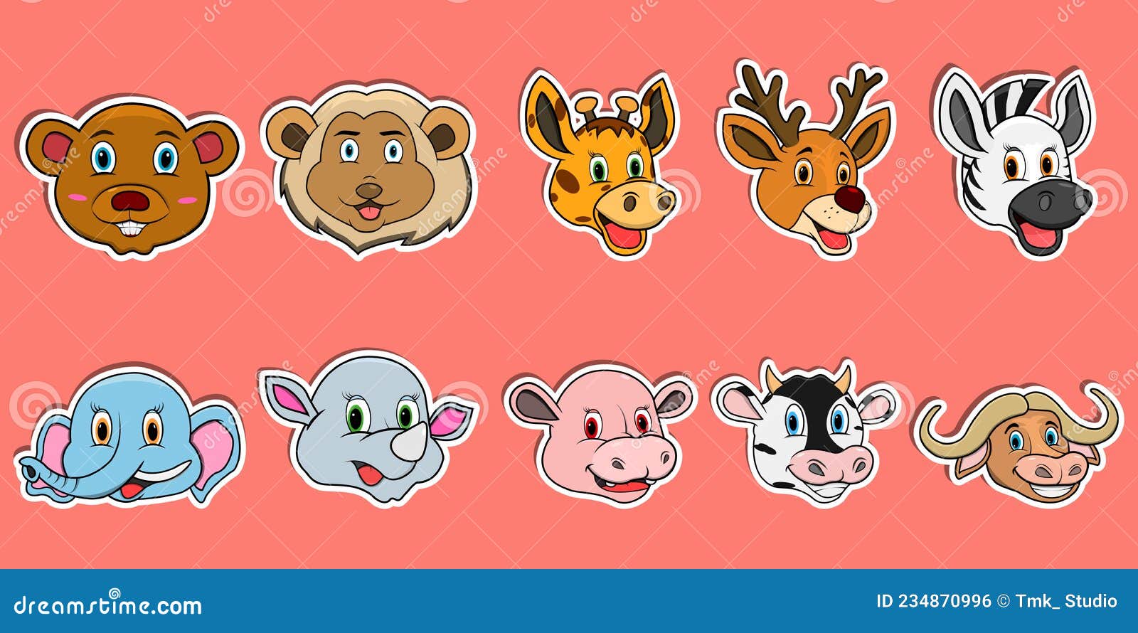 Head Animal Sticker Set. for Logo, Label and Sticker Stock Vector ...