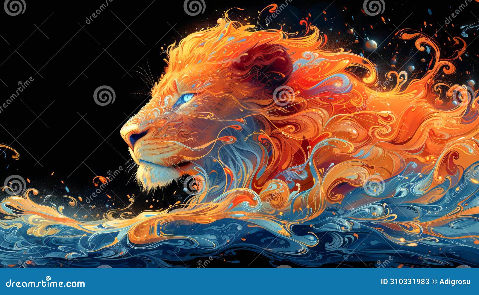 Head of an Artistic Stylized Lion Stock Illustration - Illustration of ...