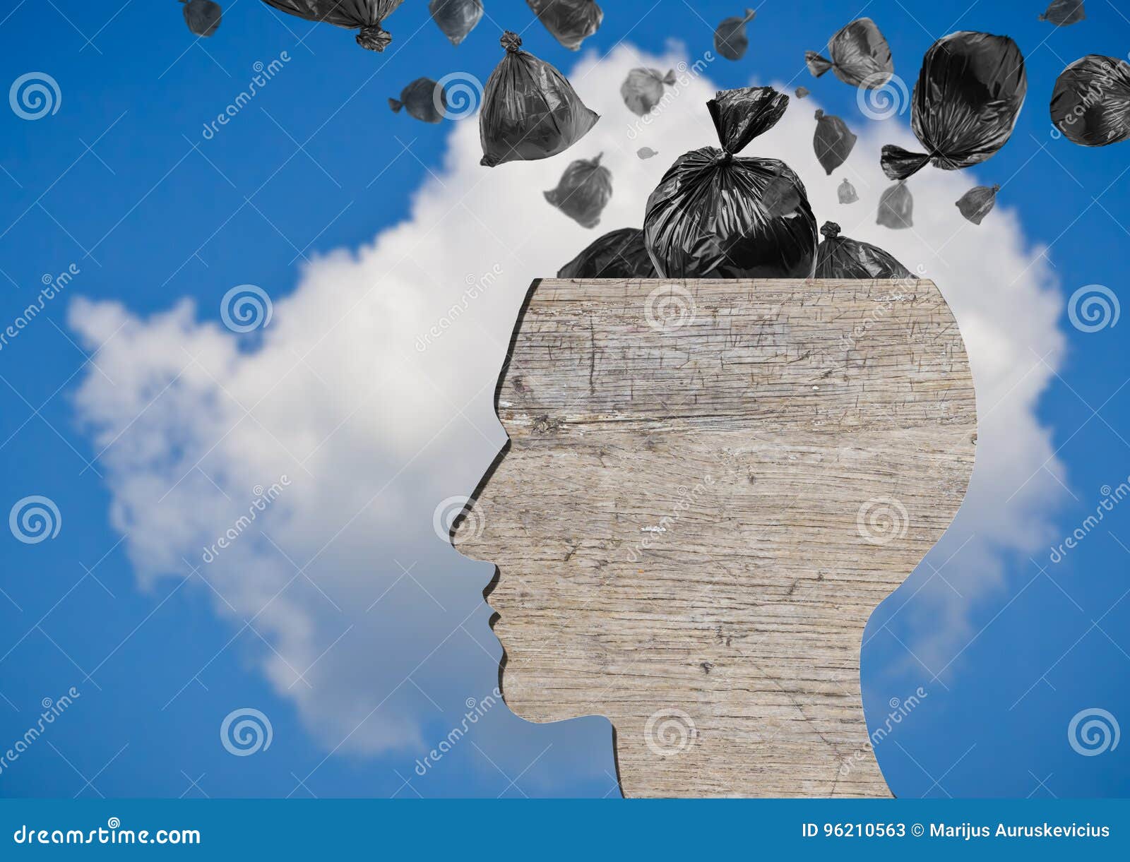 Head As Wooden Dustbin And Falling Garbage Bags Royalty-Free Stock ...