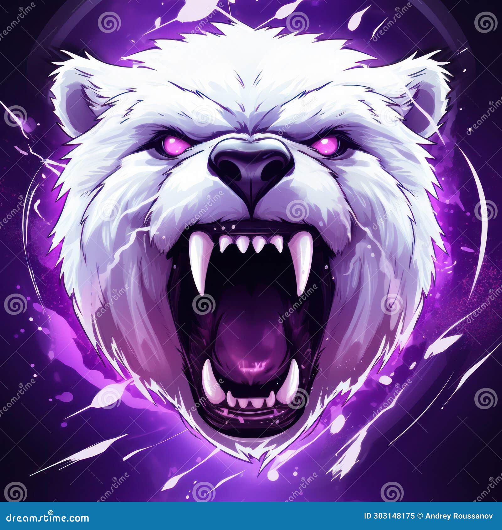 Head of an Attacking Polar Bear in Purple Colors. Stock Image - Image ...