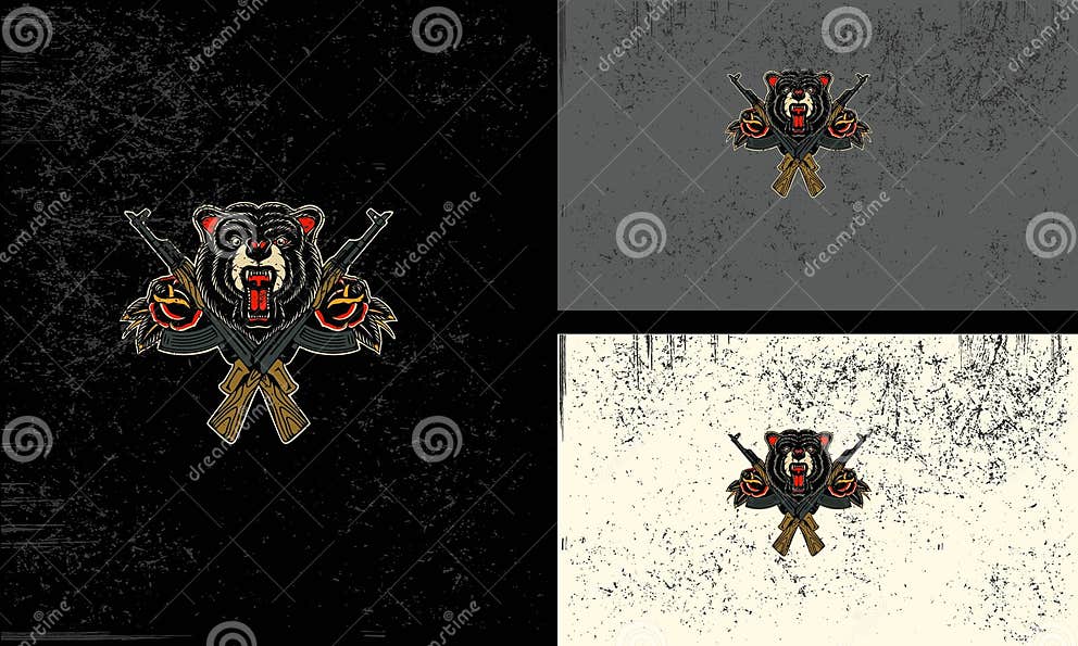 Head Bear and Red Rose Vector Mascot Flat Design Stock Illustration ...