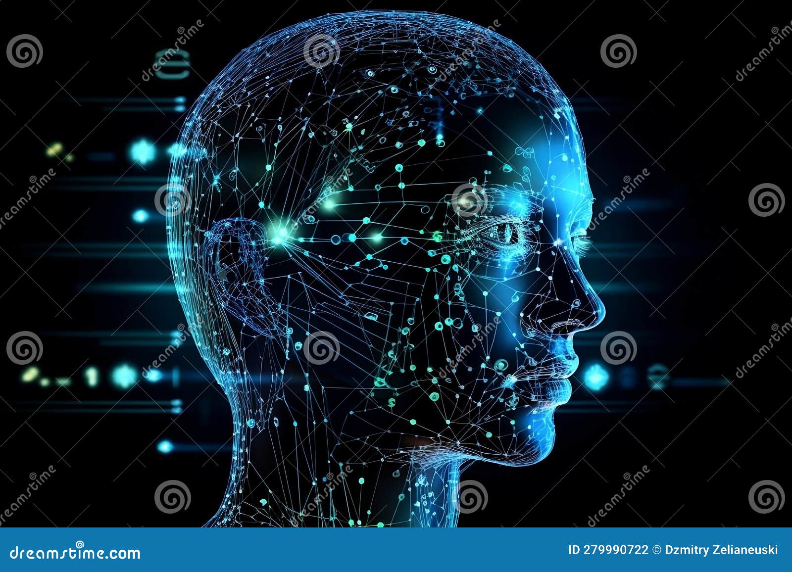 Head with Binary Code Background. Generative AI. Stock Illustration - Illustration of science ...