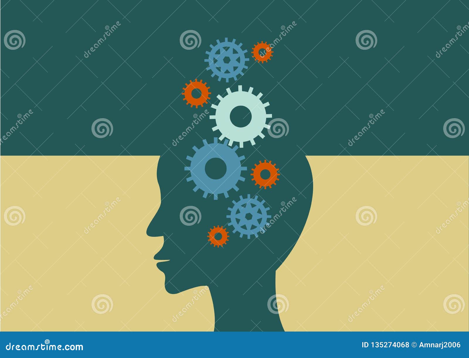 Head and Brain Gears in Progress. Vector Stock Illustration ...