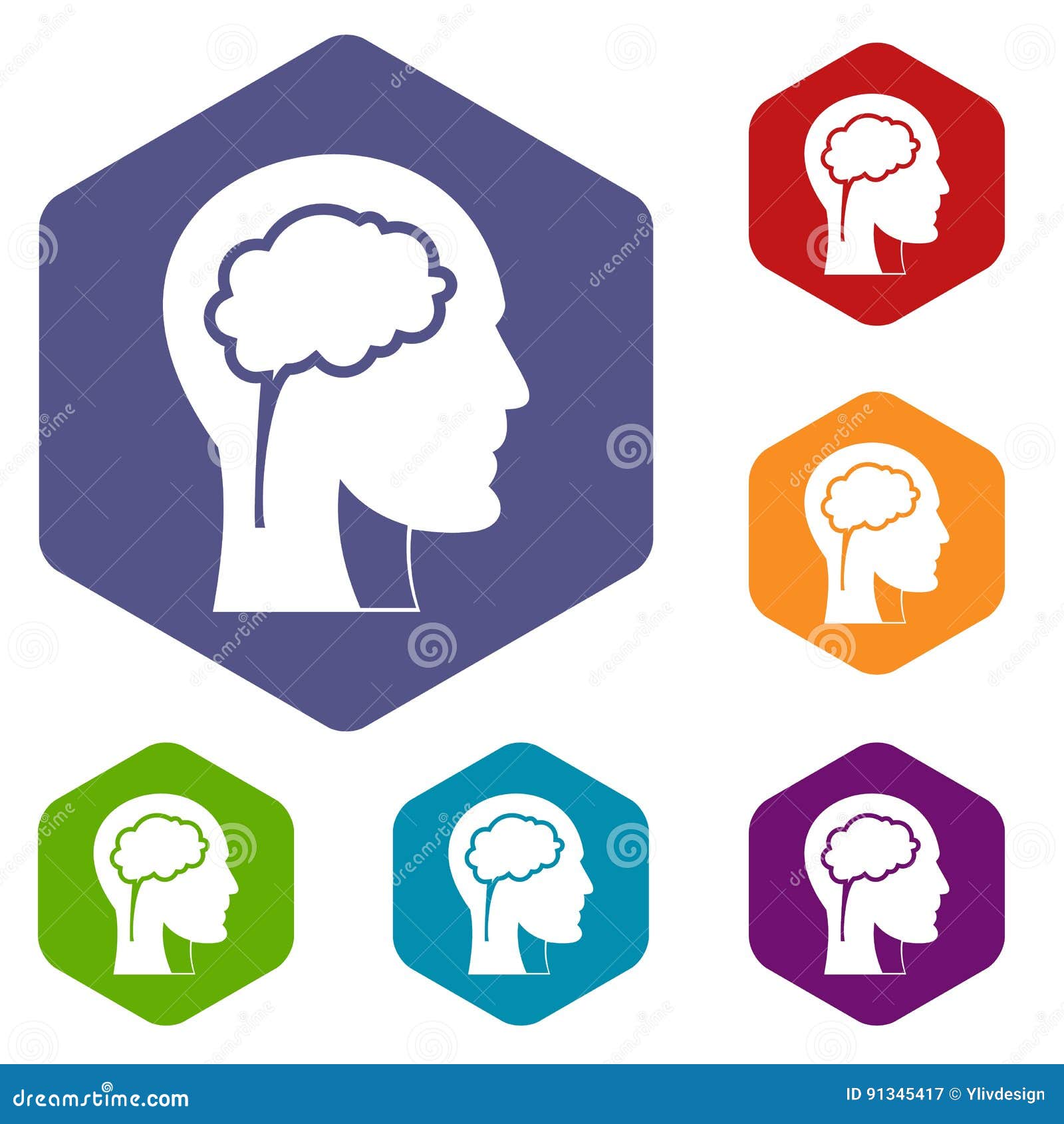 Head with Brain Icons Set Hexagon Stock Vector - Illustration of ...