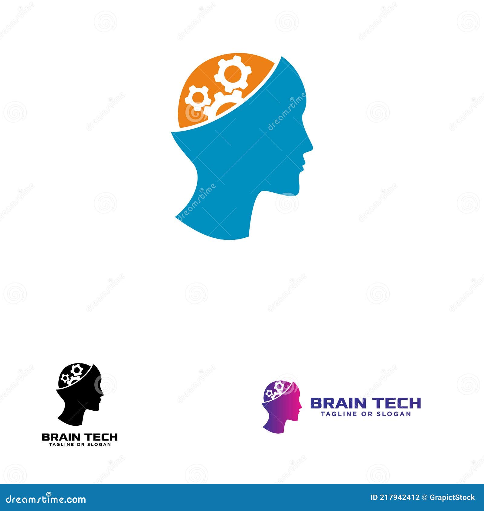 Head and brain logo design stock vector. Illustration of head - 217942412