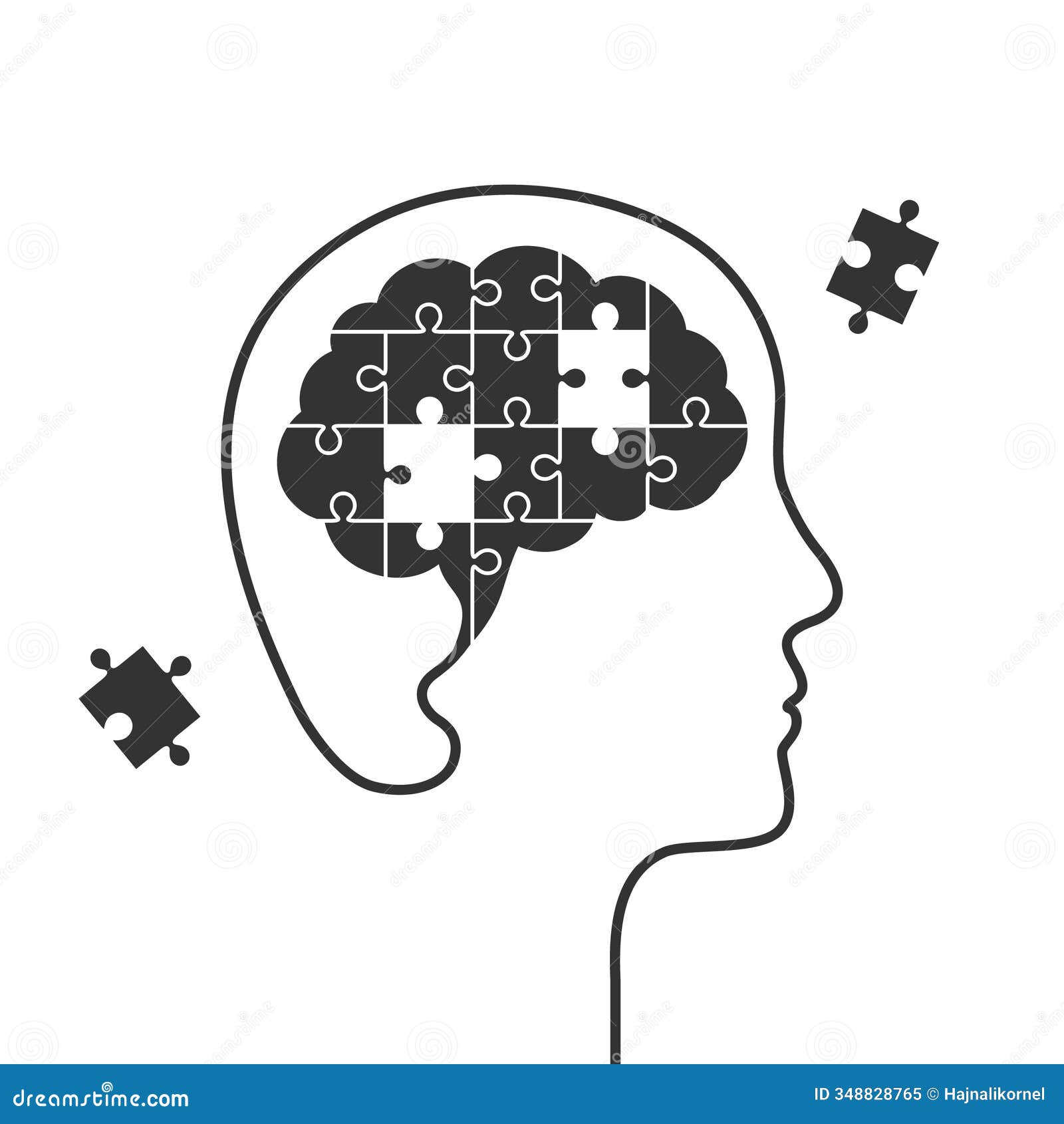 Head Outline with Brain Ilhouette Made of Jigsaw Puzzle but Missing ...