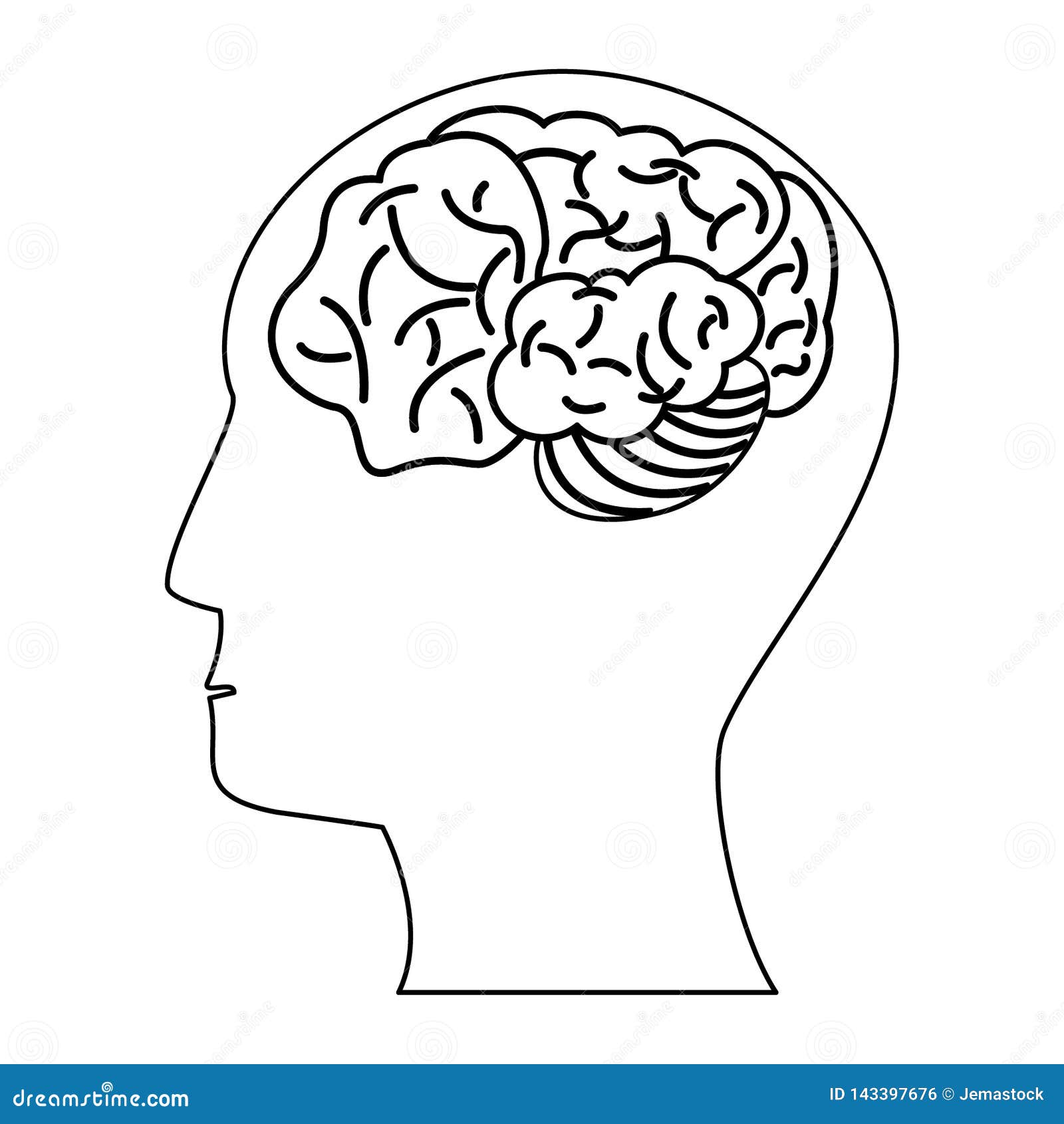 Head with Brain Symbol Isolated in Black and White Stock Vector ...