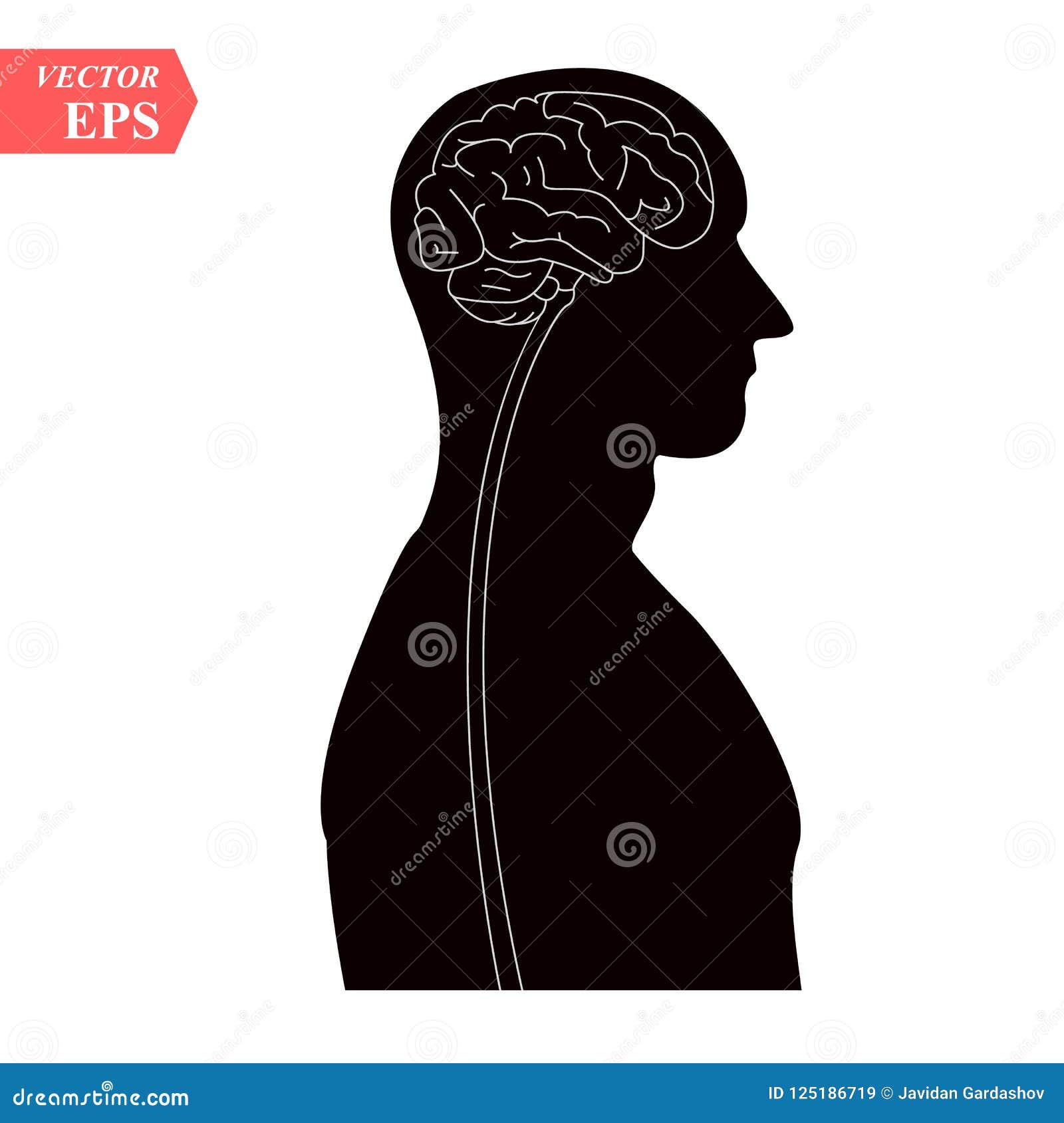 Head with Brain Vector Icon EPS10. Simple Isolated Silhouette Symbol ...