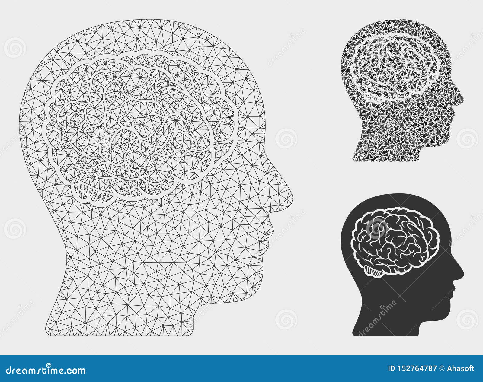 Head Brain Vector Mesh Wire Frame Model and Triangle Mosaic Icon Stock ...