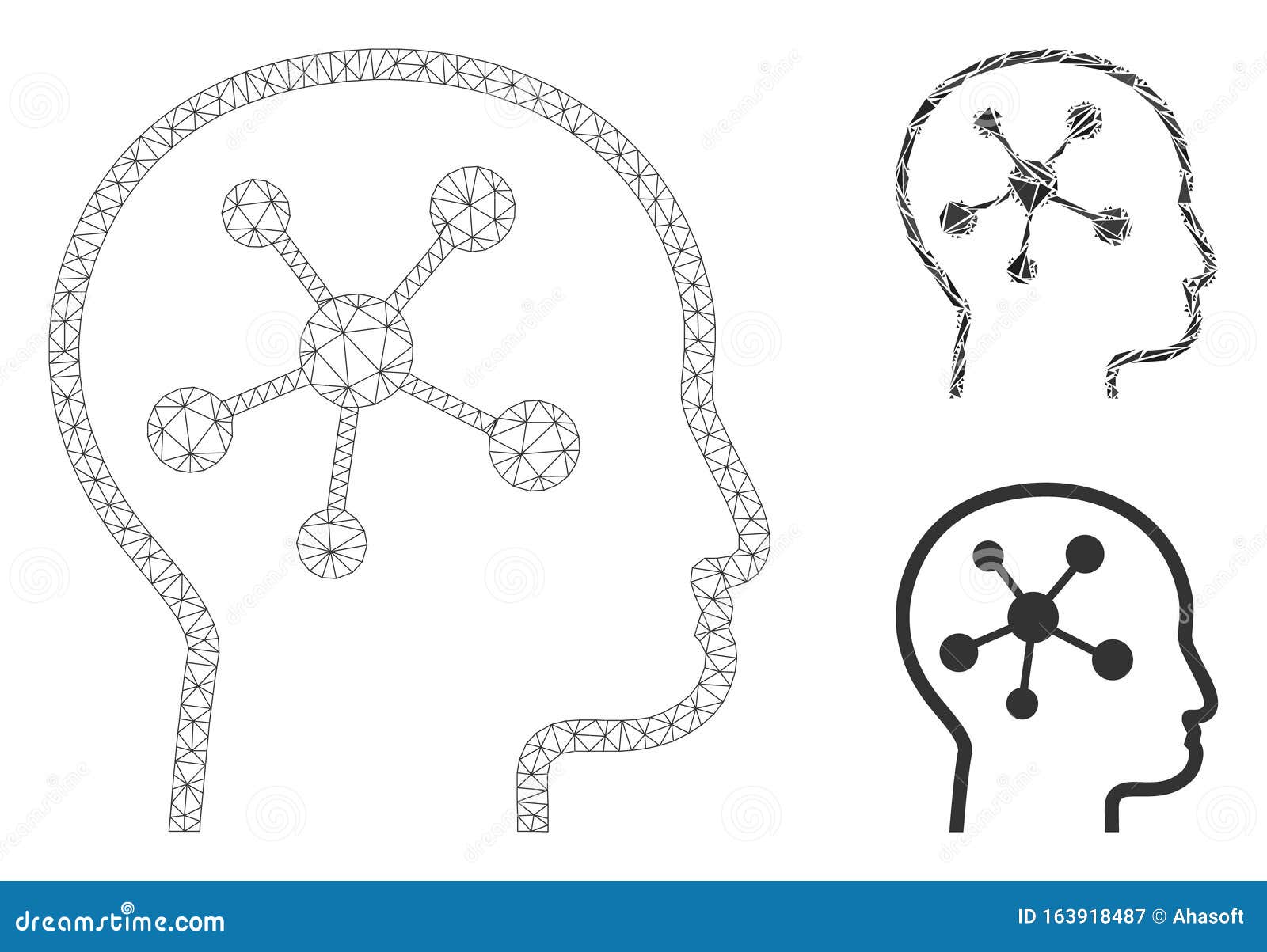 Head Brain Vector Mesh Wire Frame Model and Triangle Mosaic Icon Stock ...