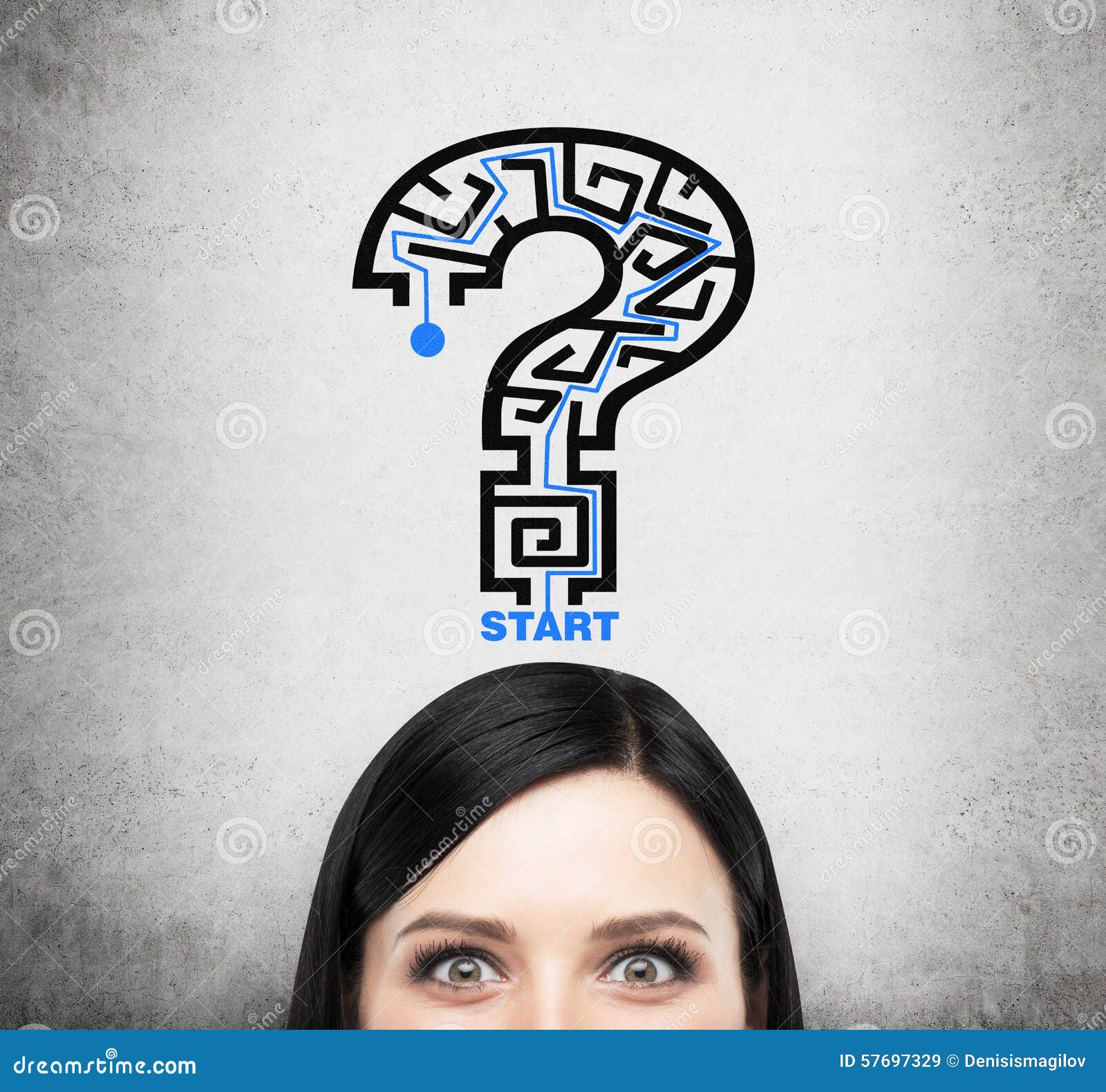 A Head of Brunette Lady Who is Thinking about Problem Solving. a ...