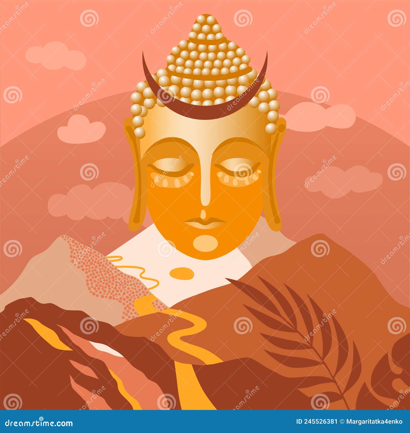 Head Of Buddha. Vector Illustration With Symbol Of Buddhism ...