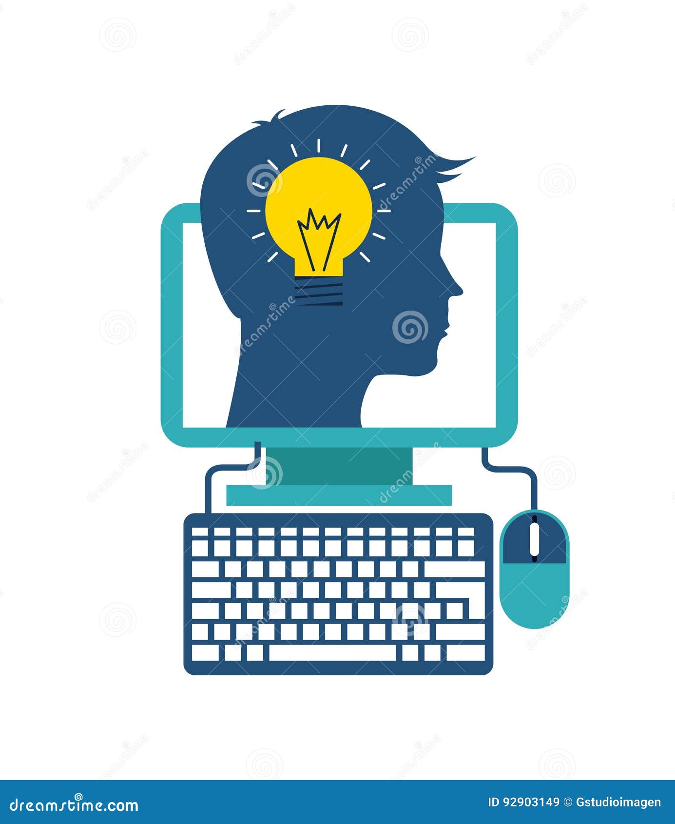 Head Bulb Computer Icon. Think and Idea Design. Vector Graphic Stock ...