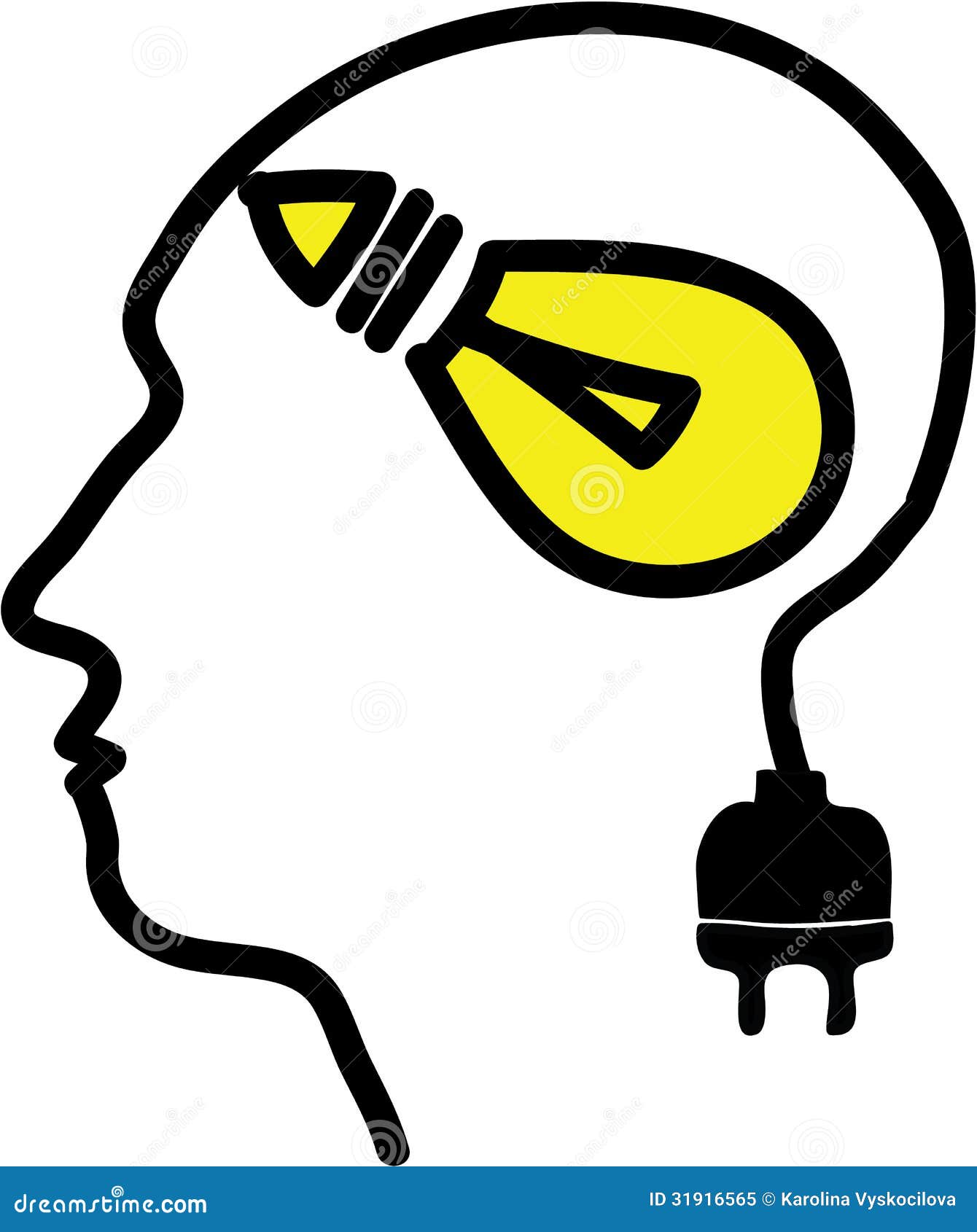 Head with Bulb Symbol and Plug Stock Vector - Illustration of ...