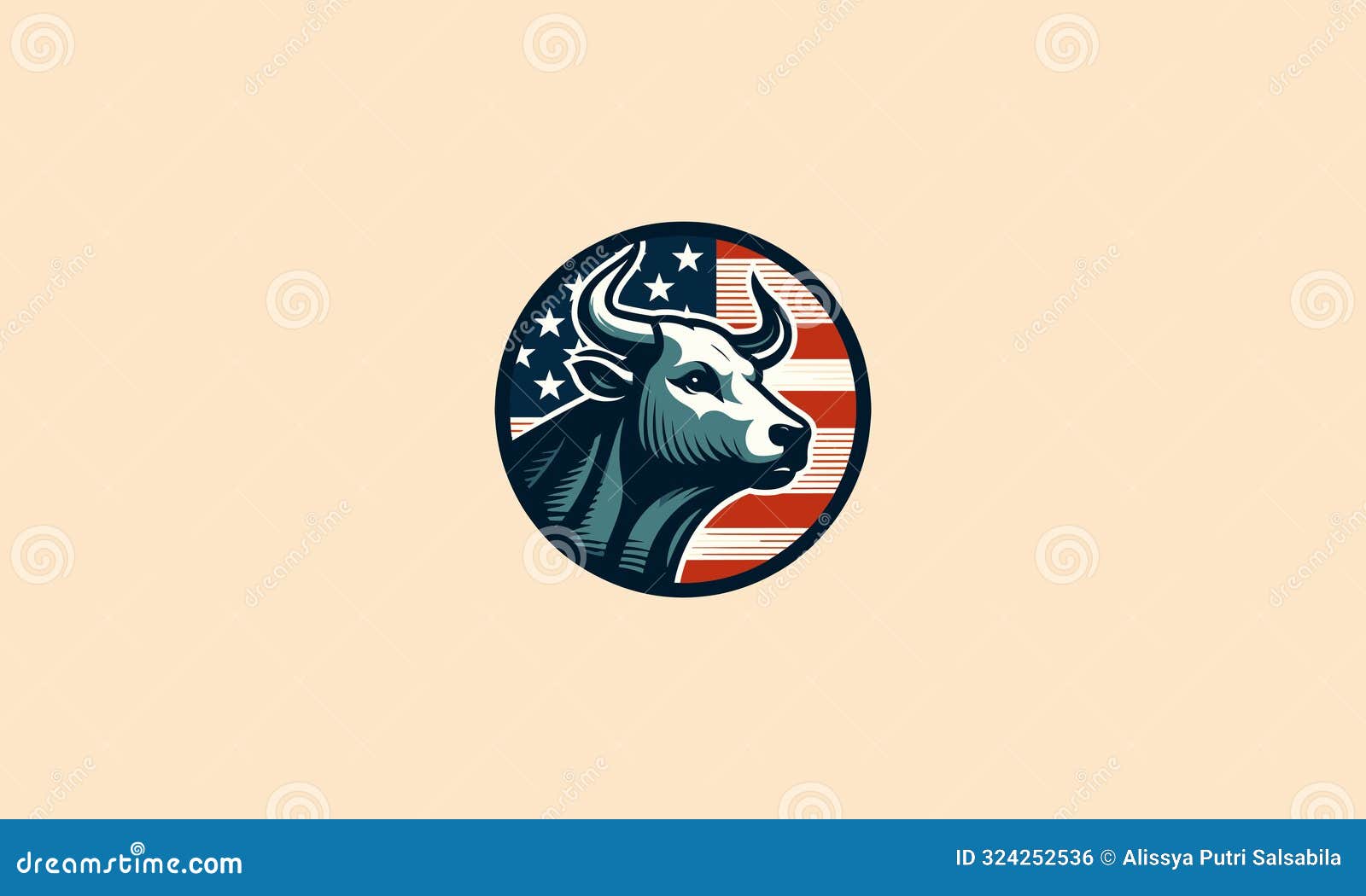 Head Bull and Flag American Vector Logo Design Stock Vector ...