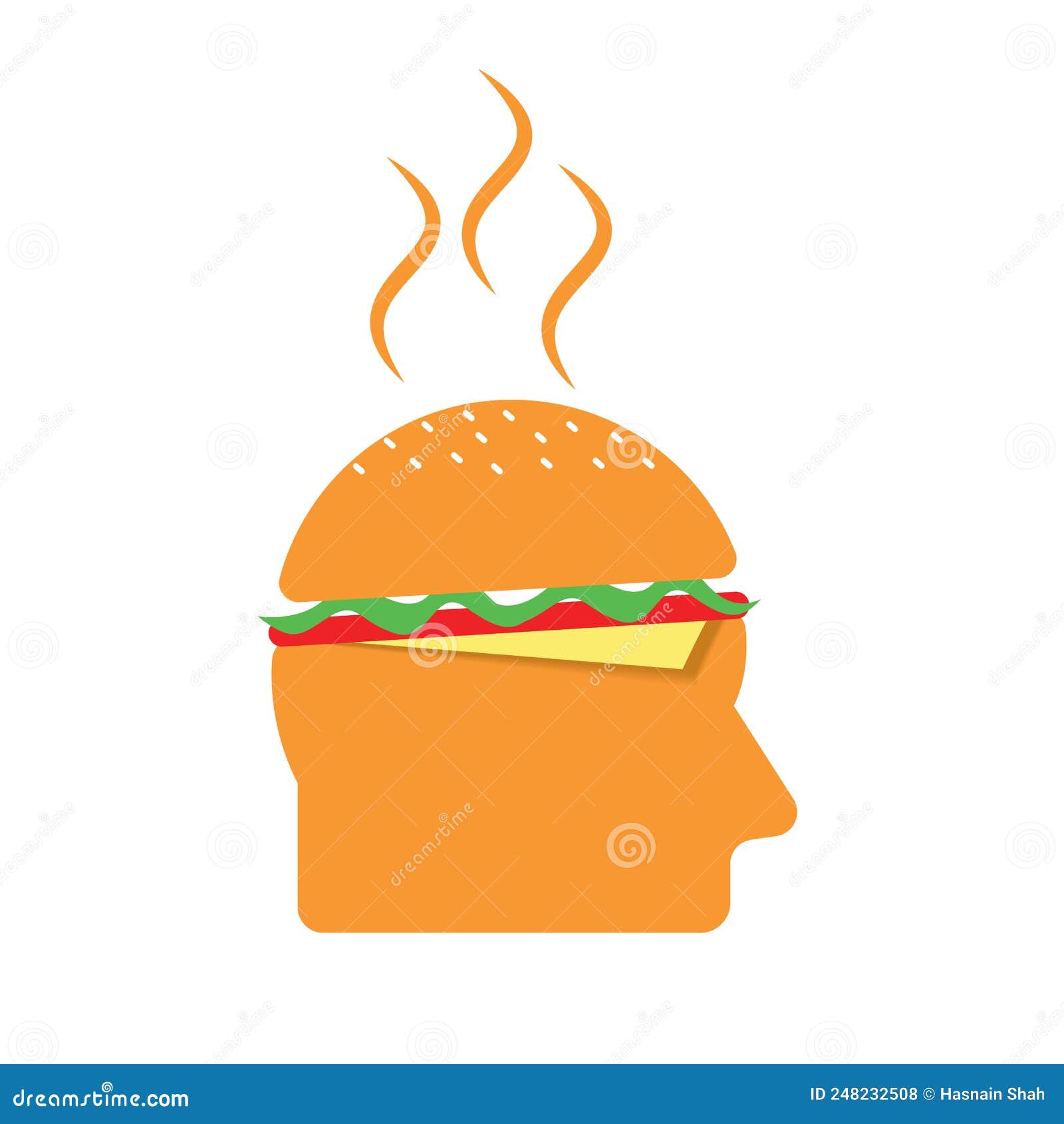 Human Head with Burger Brain Concept. Stock Vector - Illustration of ...