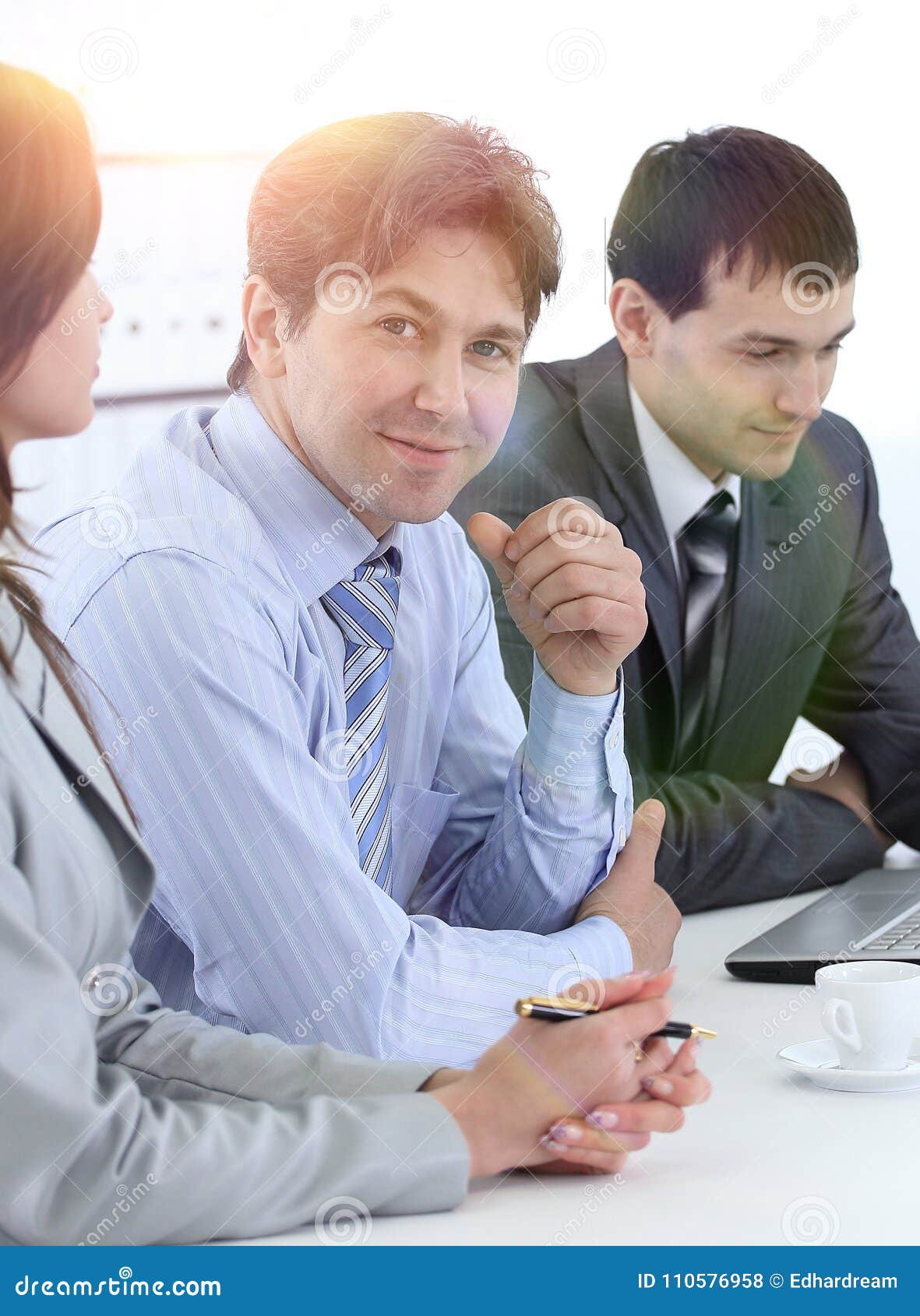 Head of Business Team Sitting at Desk Stock Photo - Image of blank ...