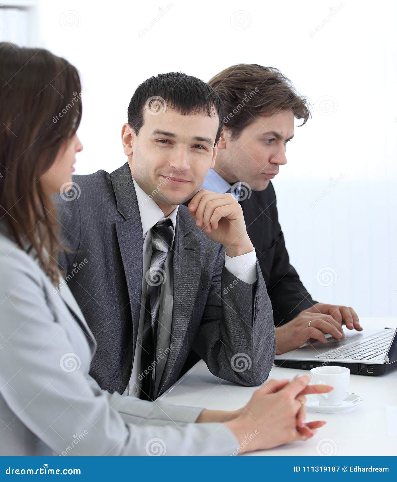 Head of Business Team Sitting at Desk Stock Image - Image of consulting ...