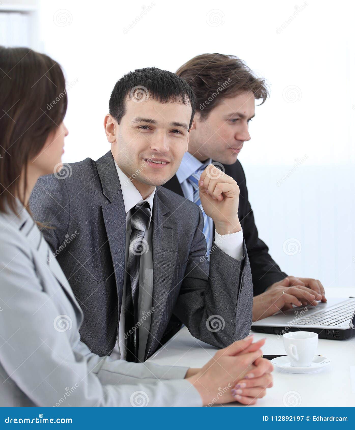 Head of Business Team Sitting at Desk Stock Image - Image of design ...