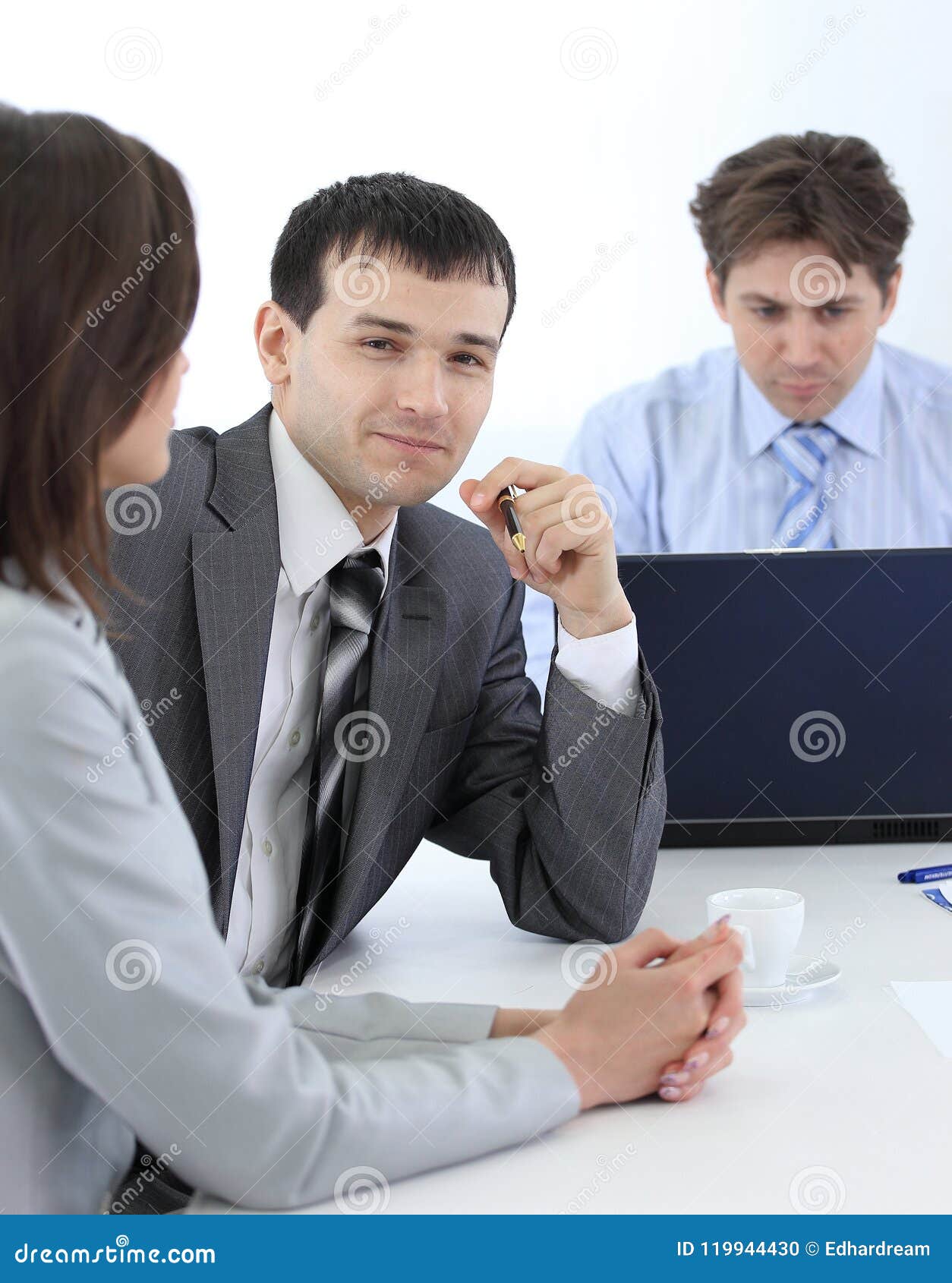Head of Business Team Sitting at Desk Stock Photo - Image of confident ...