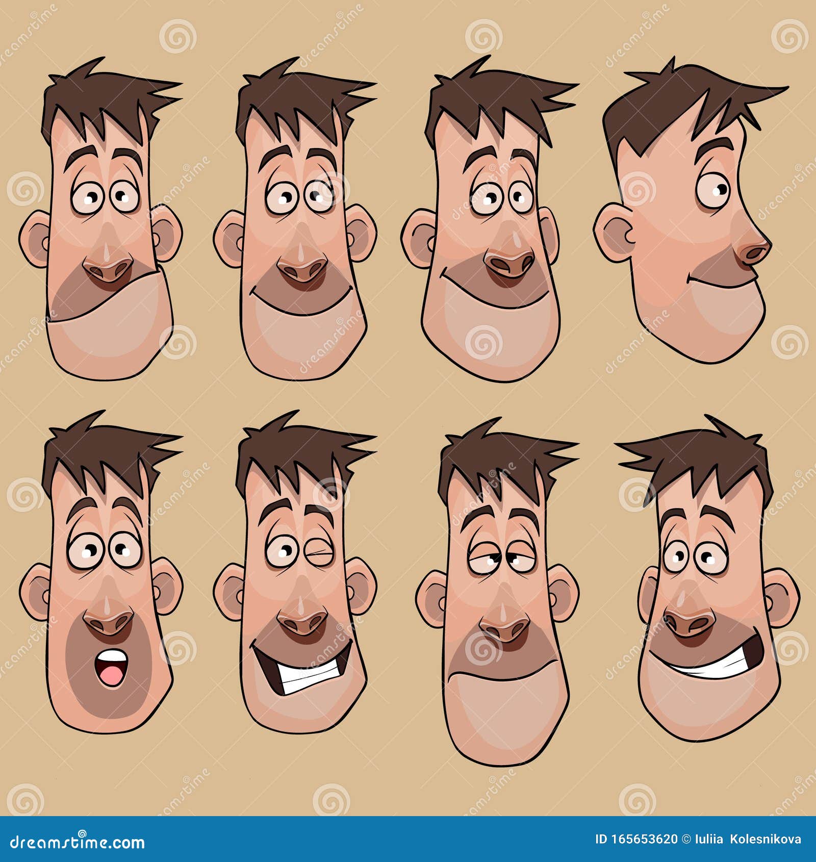 Head of a Cartoon Man in Different Angles Stock Vector - Illustration ...