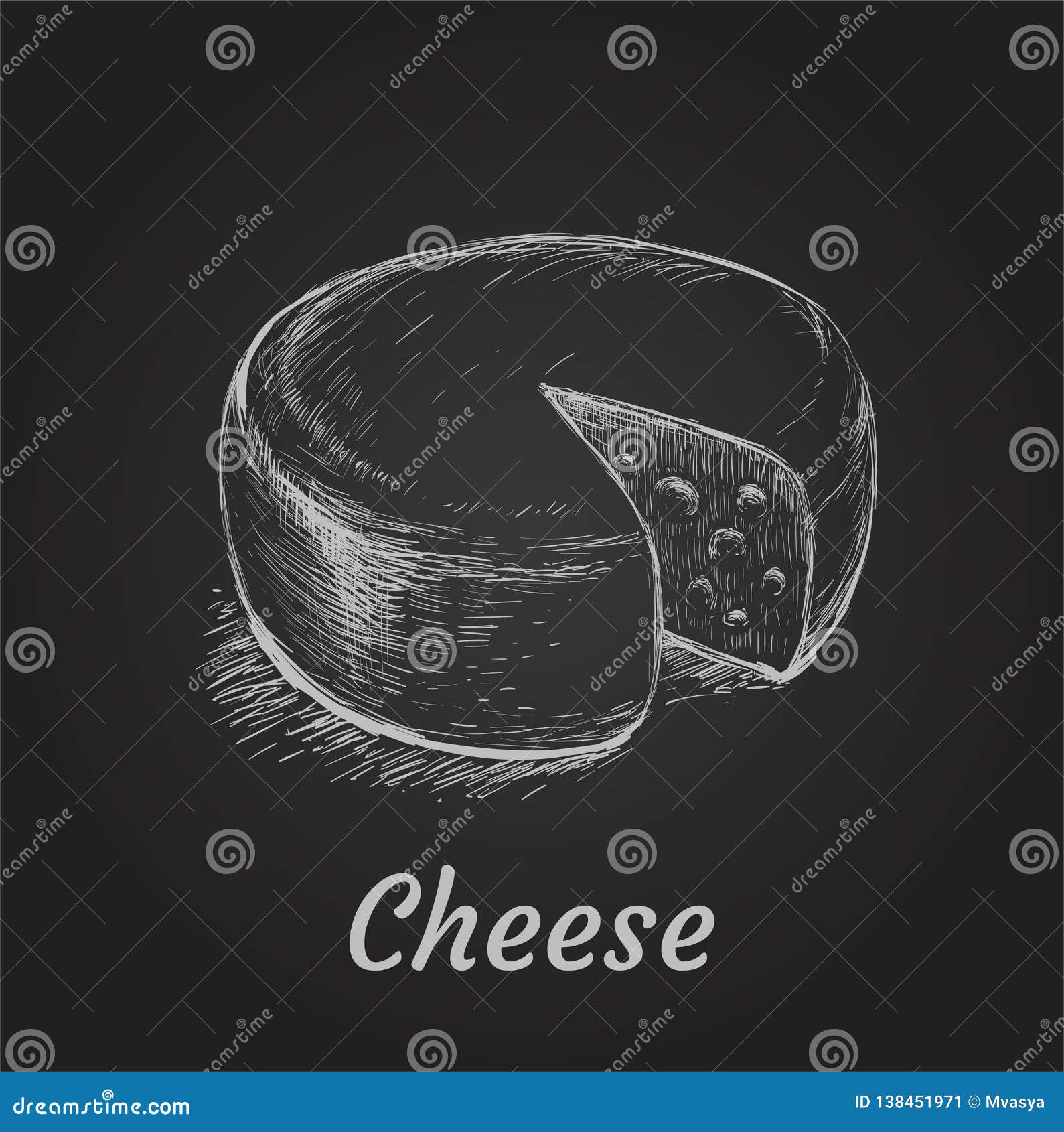 Head of Cheese Hand Drawn Vector Illustration Stock Vector ...